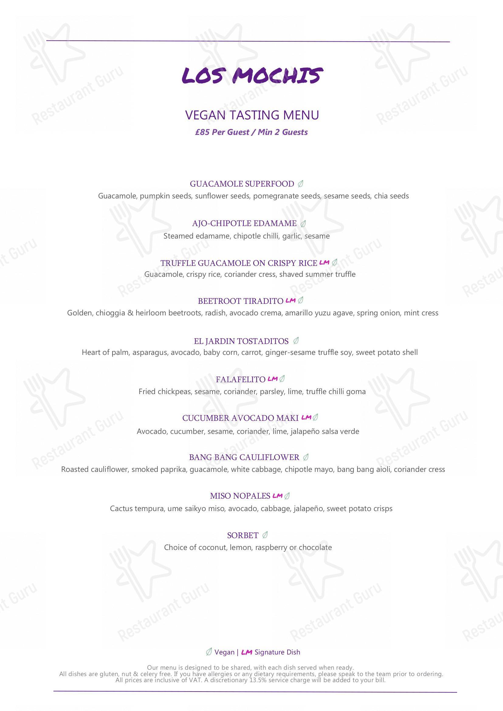 Menu at Los Mochis Notting Hill restaurant, London