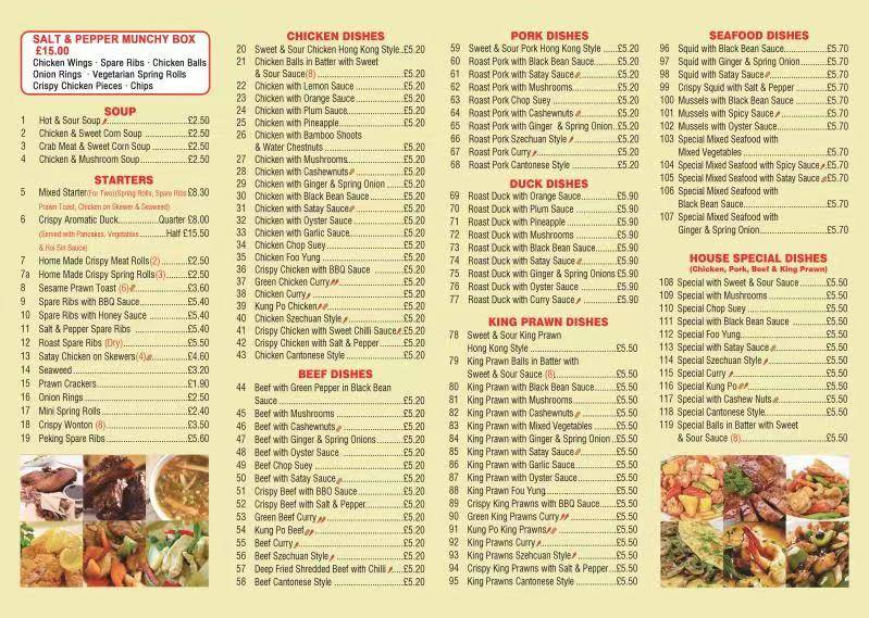 Menu at Lotus Garden restaurant, Hornsea