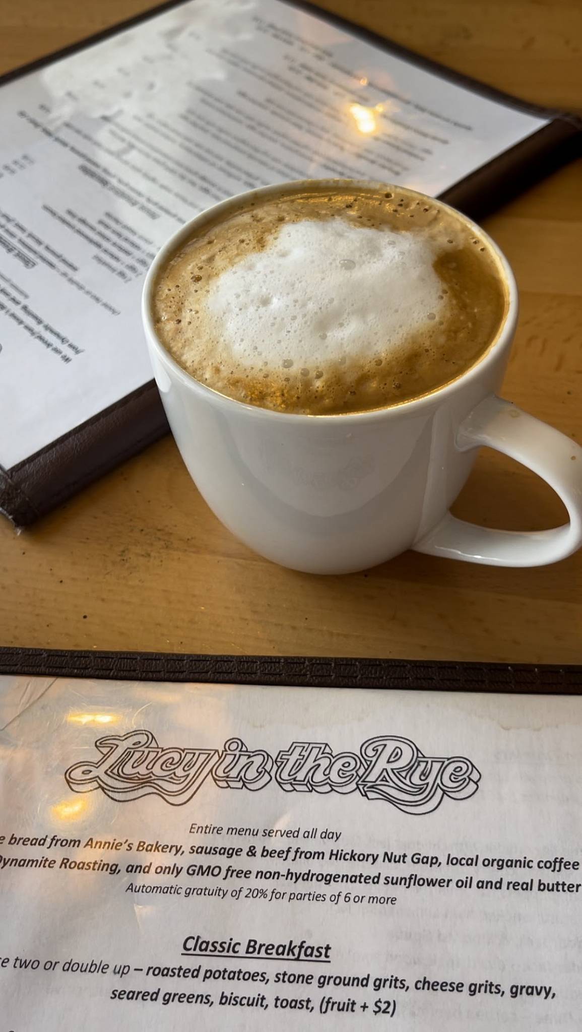 Menu at Lucy in the Rye restaurant, Sylva
