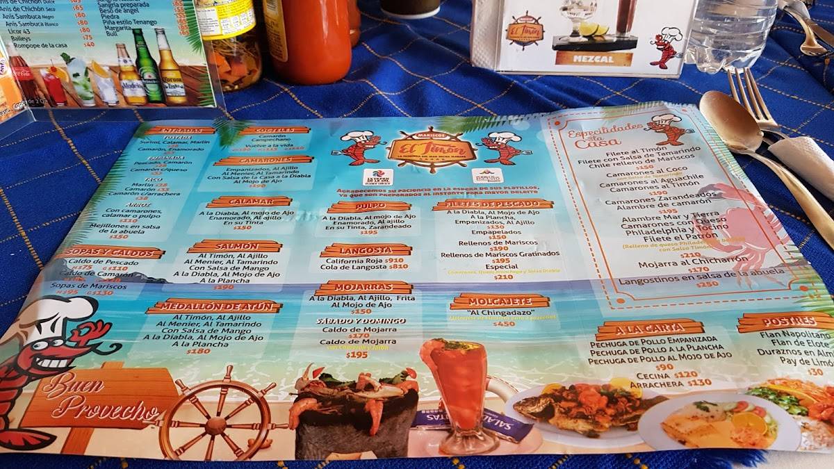 Carta del restaurante El timon, Ixtapan del la Sal