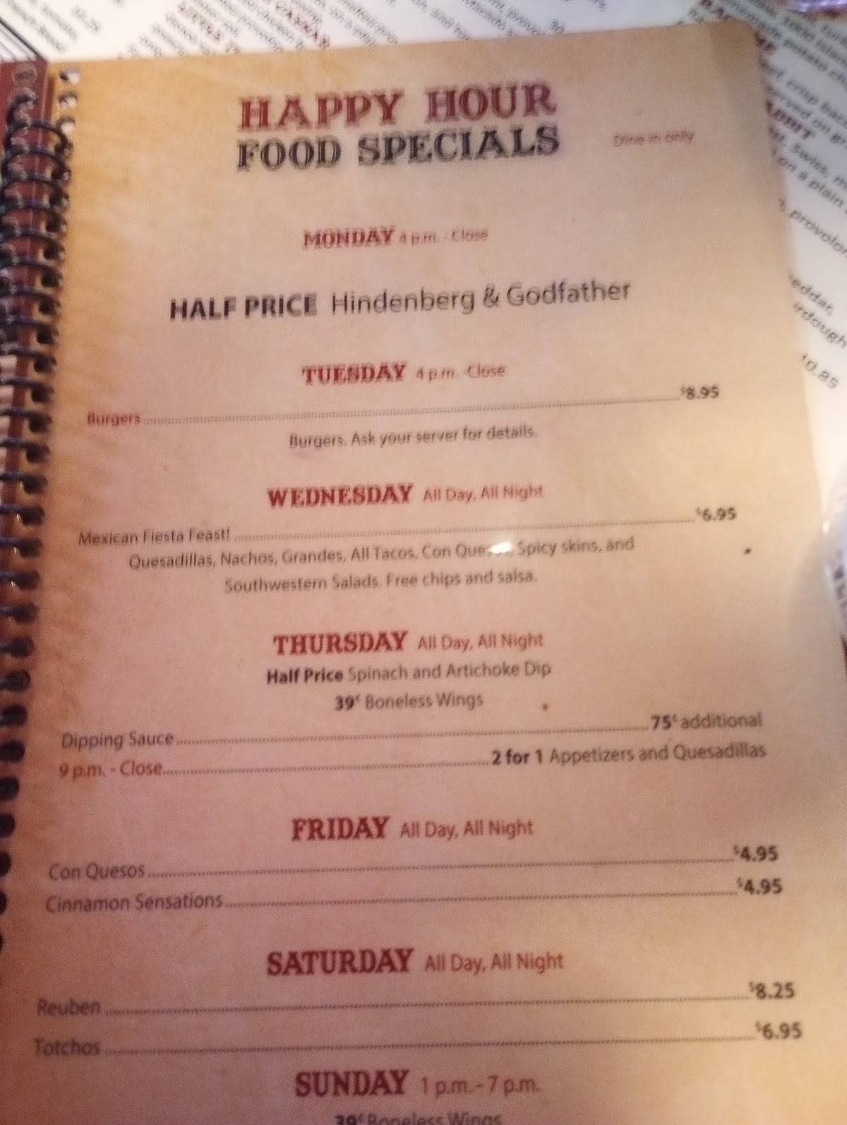 Menu at Macado's restaurant, Radford