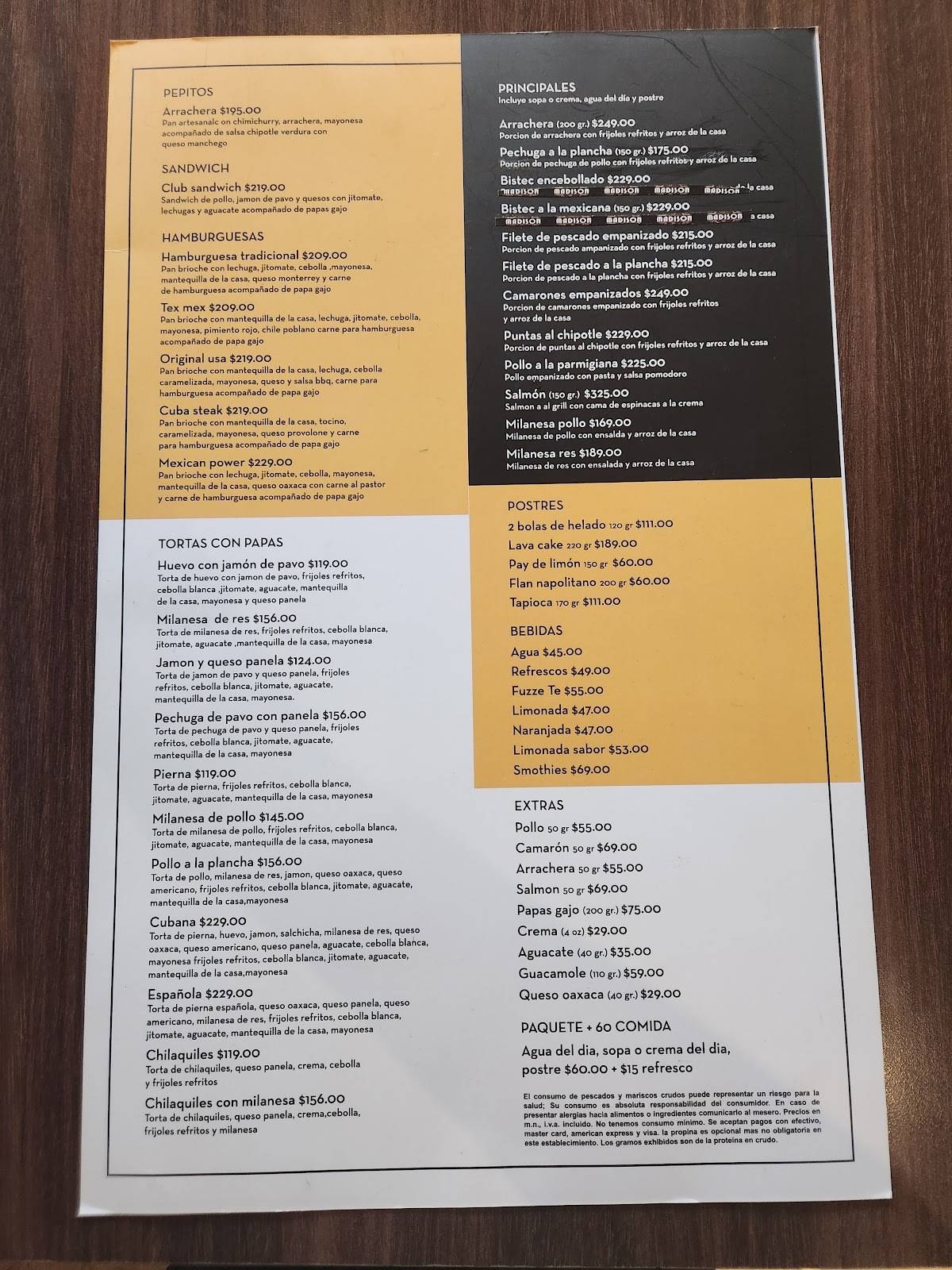Menu at Madison Restaurante, Naucalpan