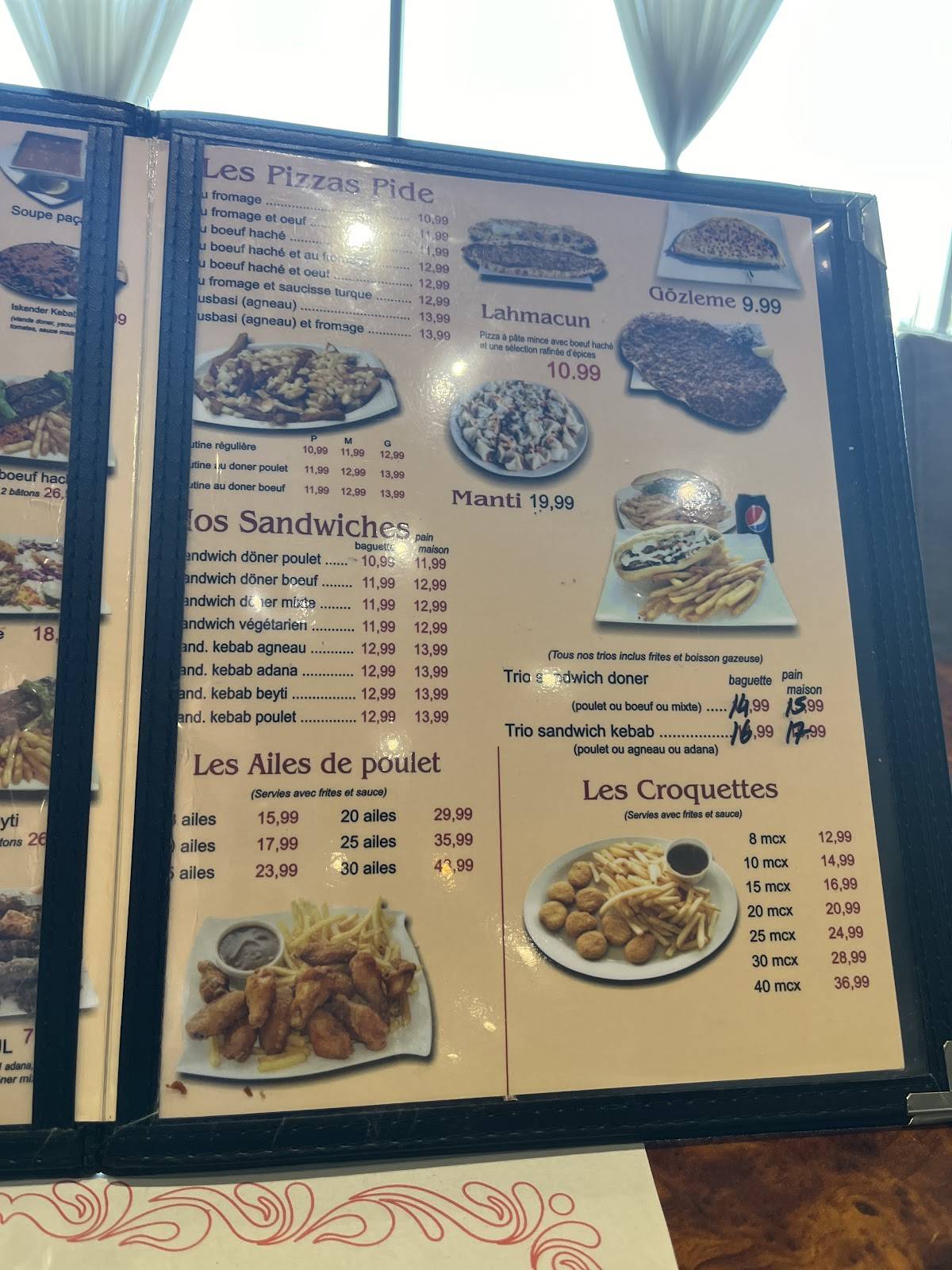 Carta del restaurante Maison Istanbul, Laval