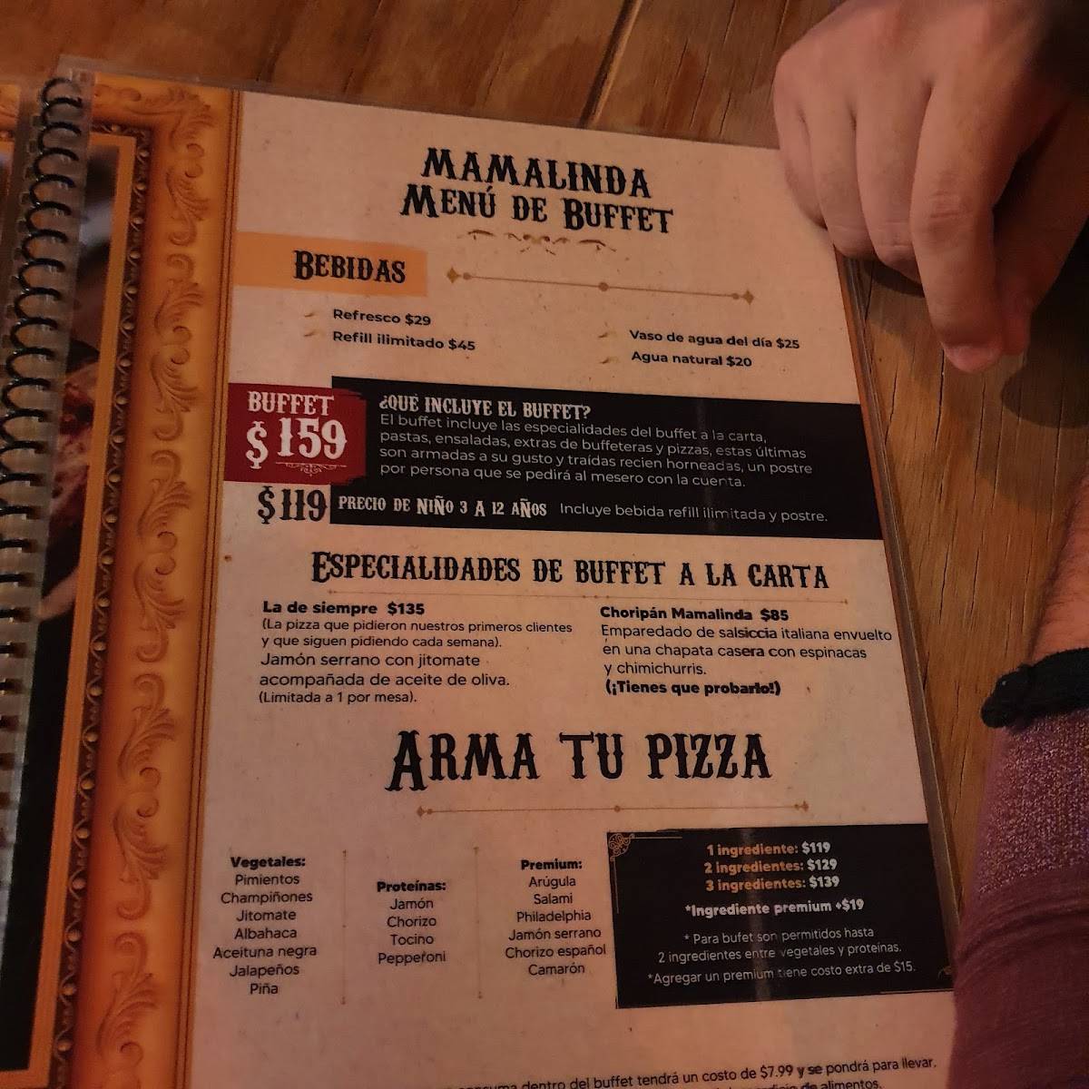 Carta del restaurante Mamalinda “Del Codo”, Aguascalientes