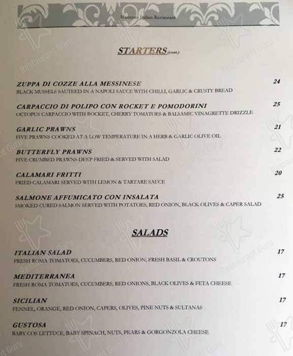 Menu at Mamma's Italian Restaurant, Redcliffe