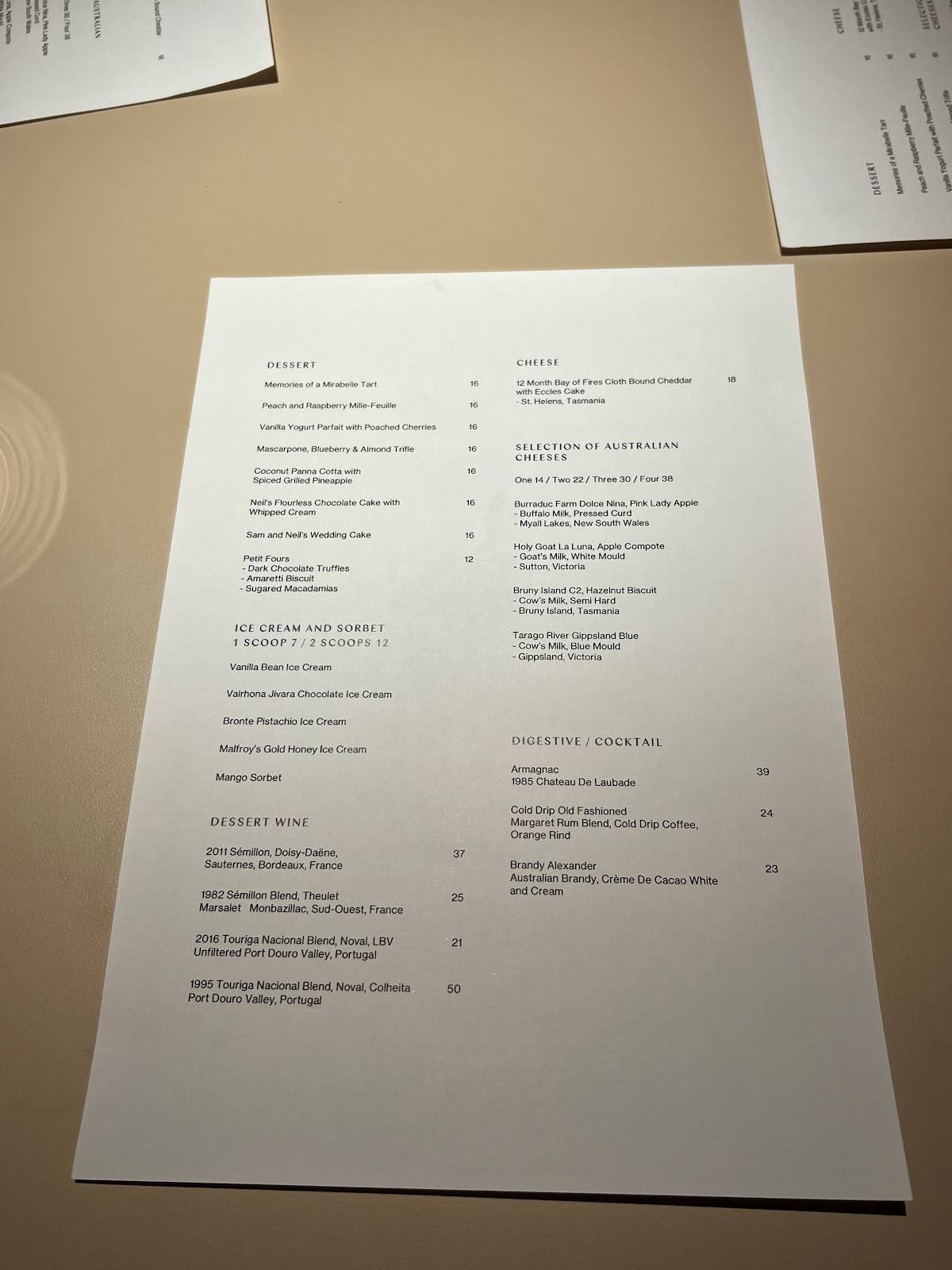 Menu at Margaret restaurant, Double Bay