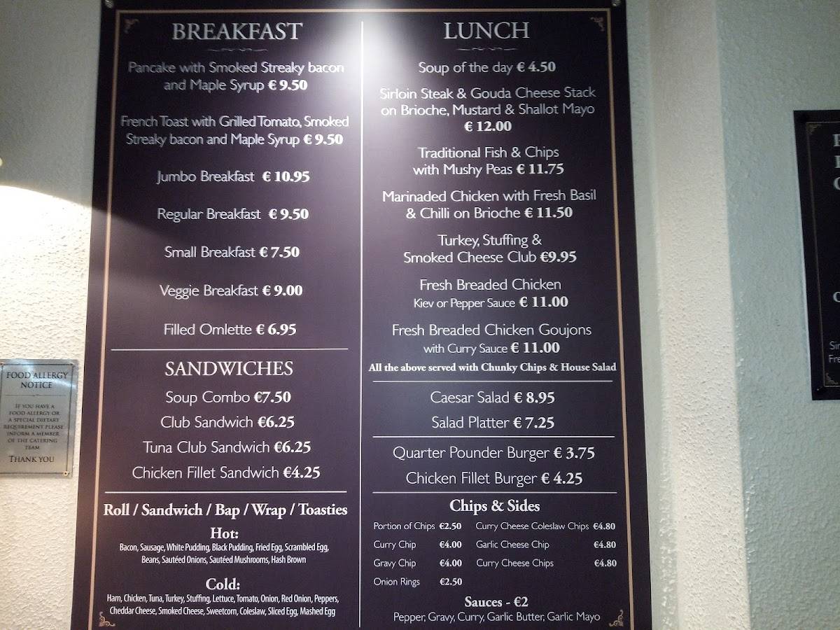 Menu at Margaret's Cafe, Sligo, Finisklin Rd