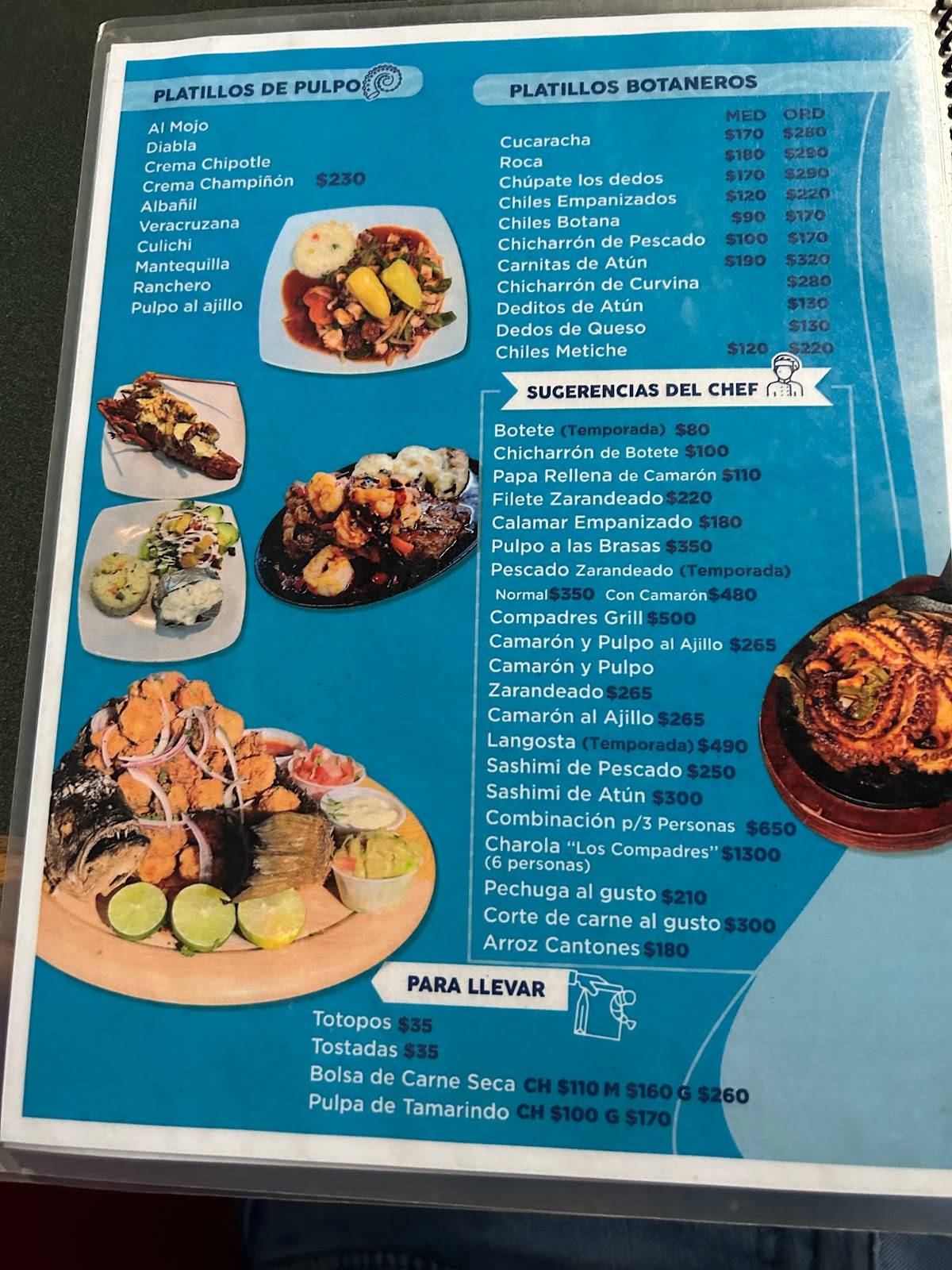Carta del restaurante Mariscos Los Compadres, Mexicali, Av Pdte Gómez ...