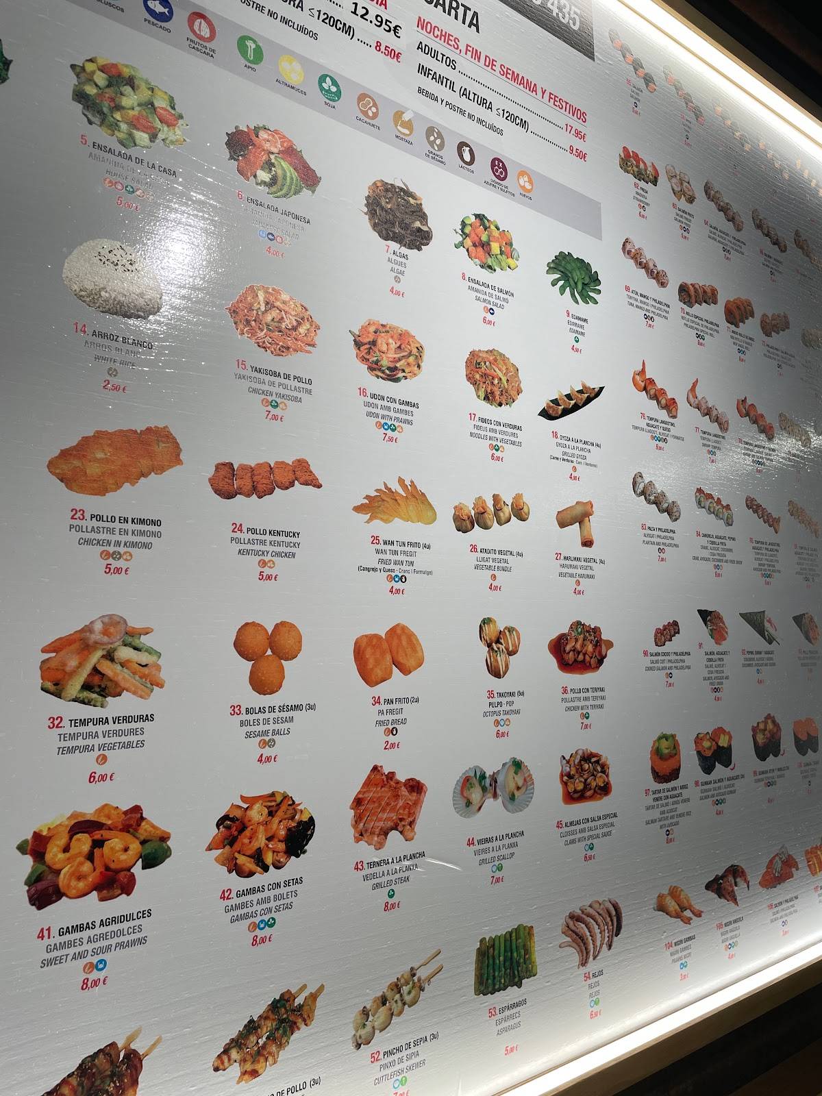 Carta del restaurante Matsuki Sushi, Barcelona
