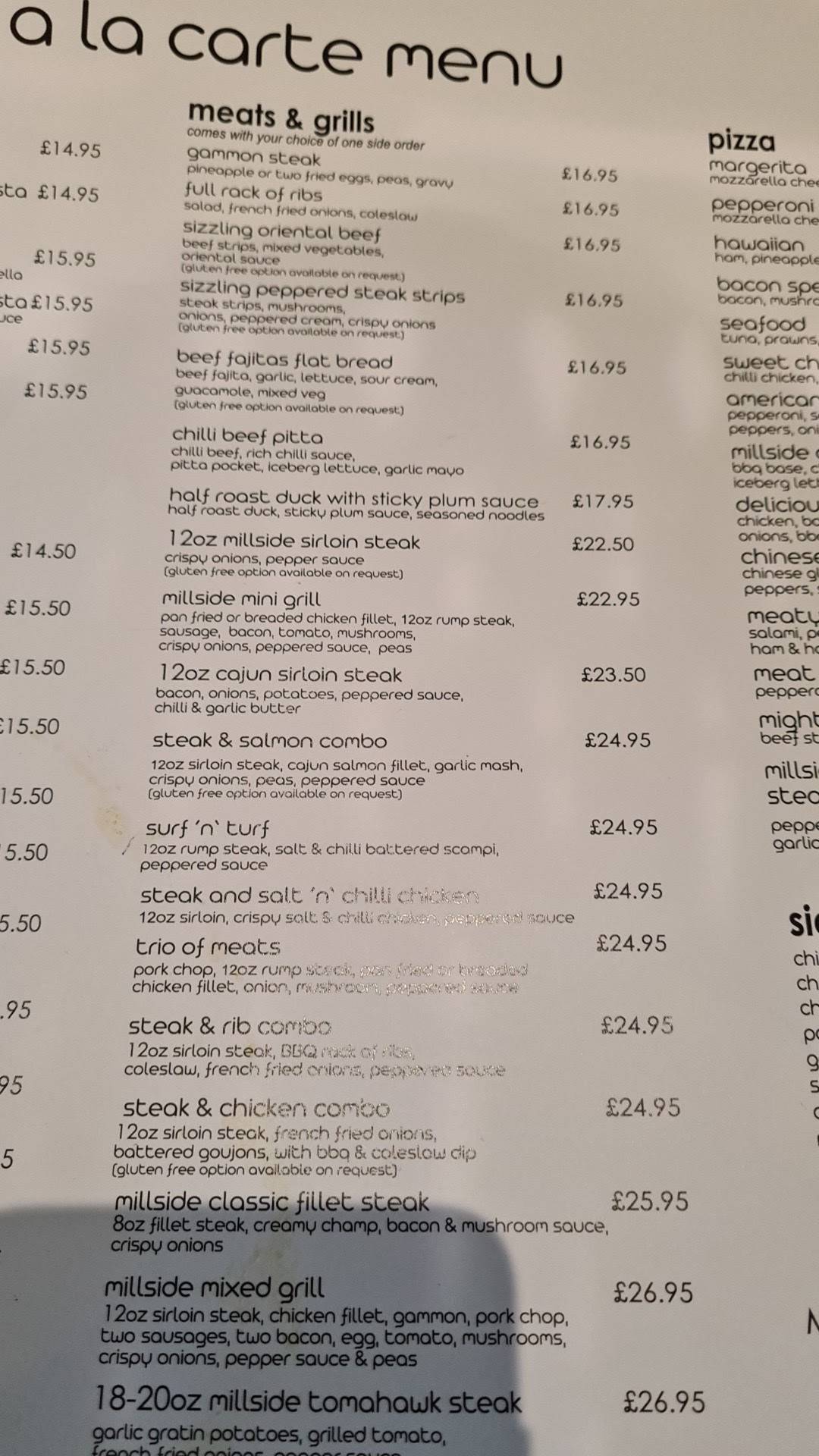 Menu at Millside Restaurant, Cloughmills
