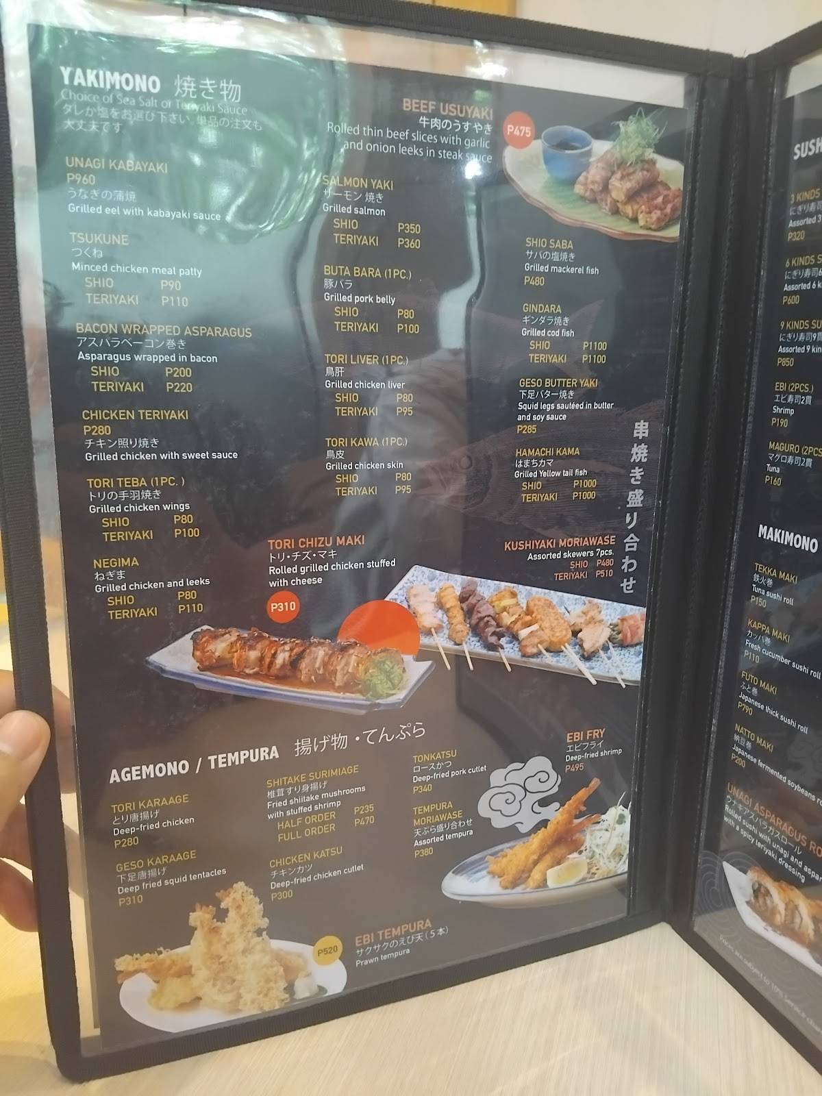 Menu at Minori-Tei restaurant, Santo Tomas
