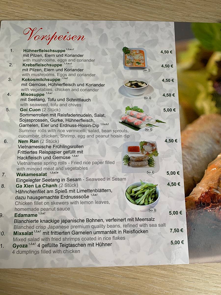 Speisekarte von Miss Vietnam restaurant, Bayreuth