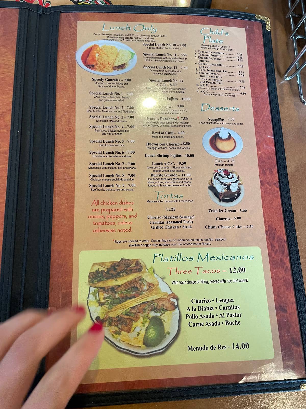 Menu at Monte D Rey restaurant, West Jefferson