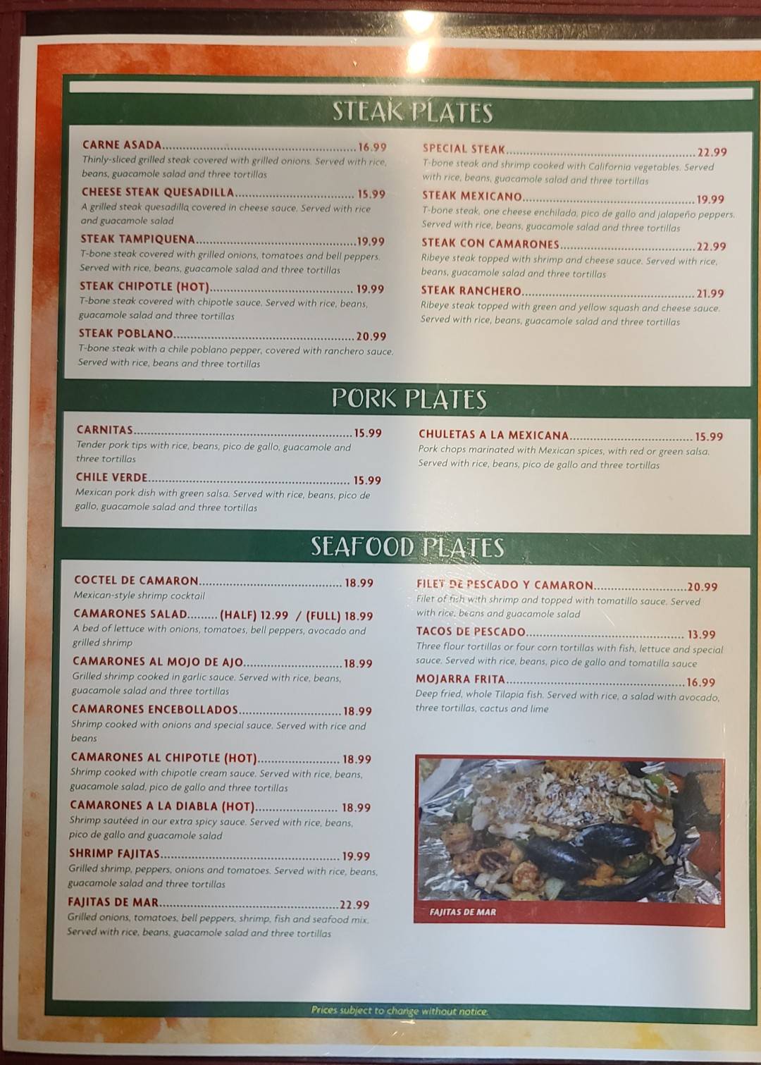 Menu at Monterrey's Mexican Restaurant, Newark
