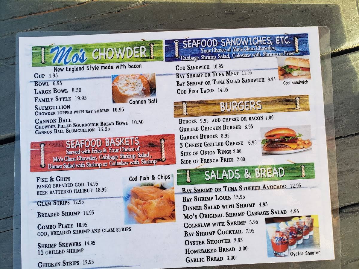 Menu at Mo's Seafood & Chowder - Cannon Beach restaurant, Cannon Beach