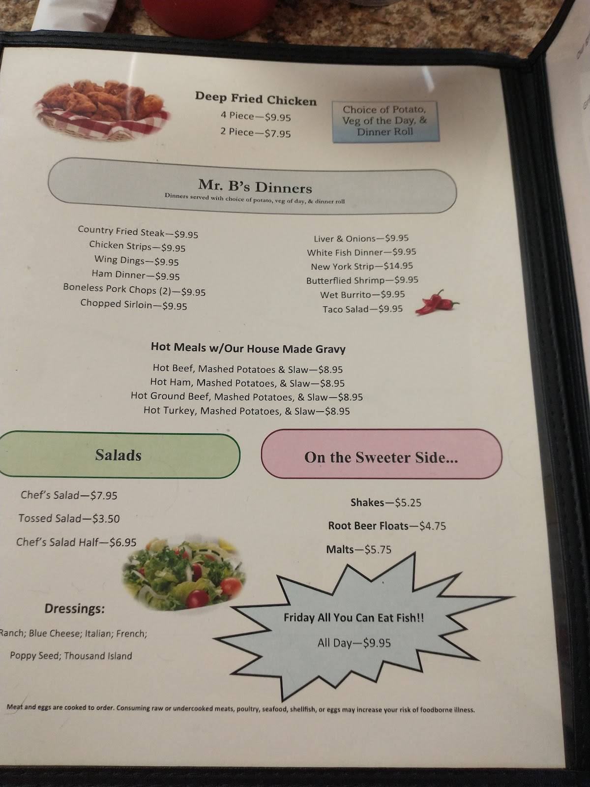 Menu at Mr B's Dairy Bar, LLC, Three Rivers