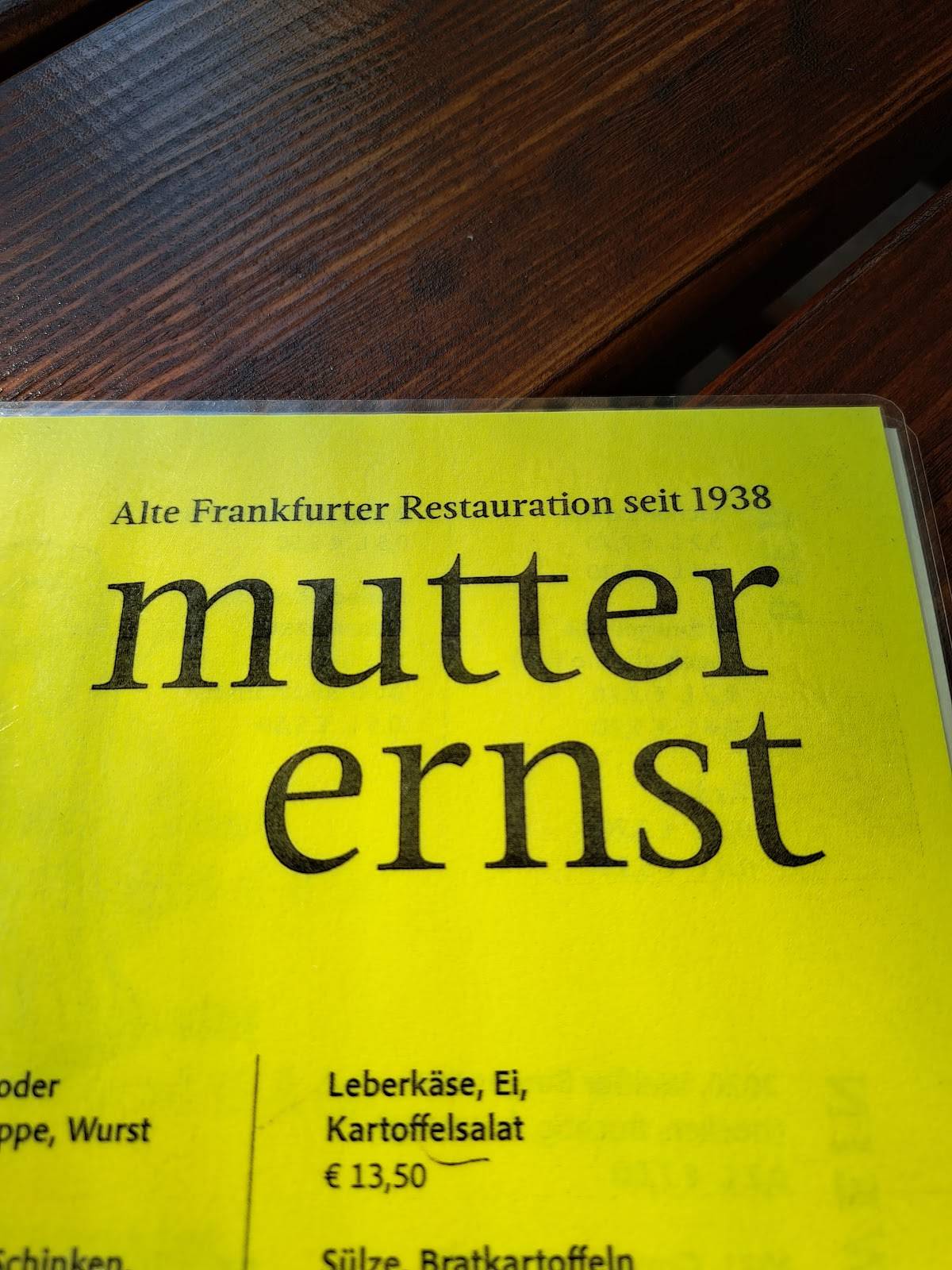 Speisekarte von Gaststätte Mutter Ernst restaurant, Frankfurt am Main