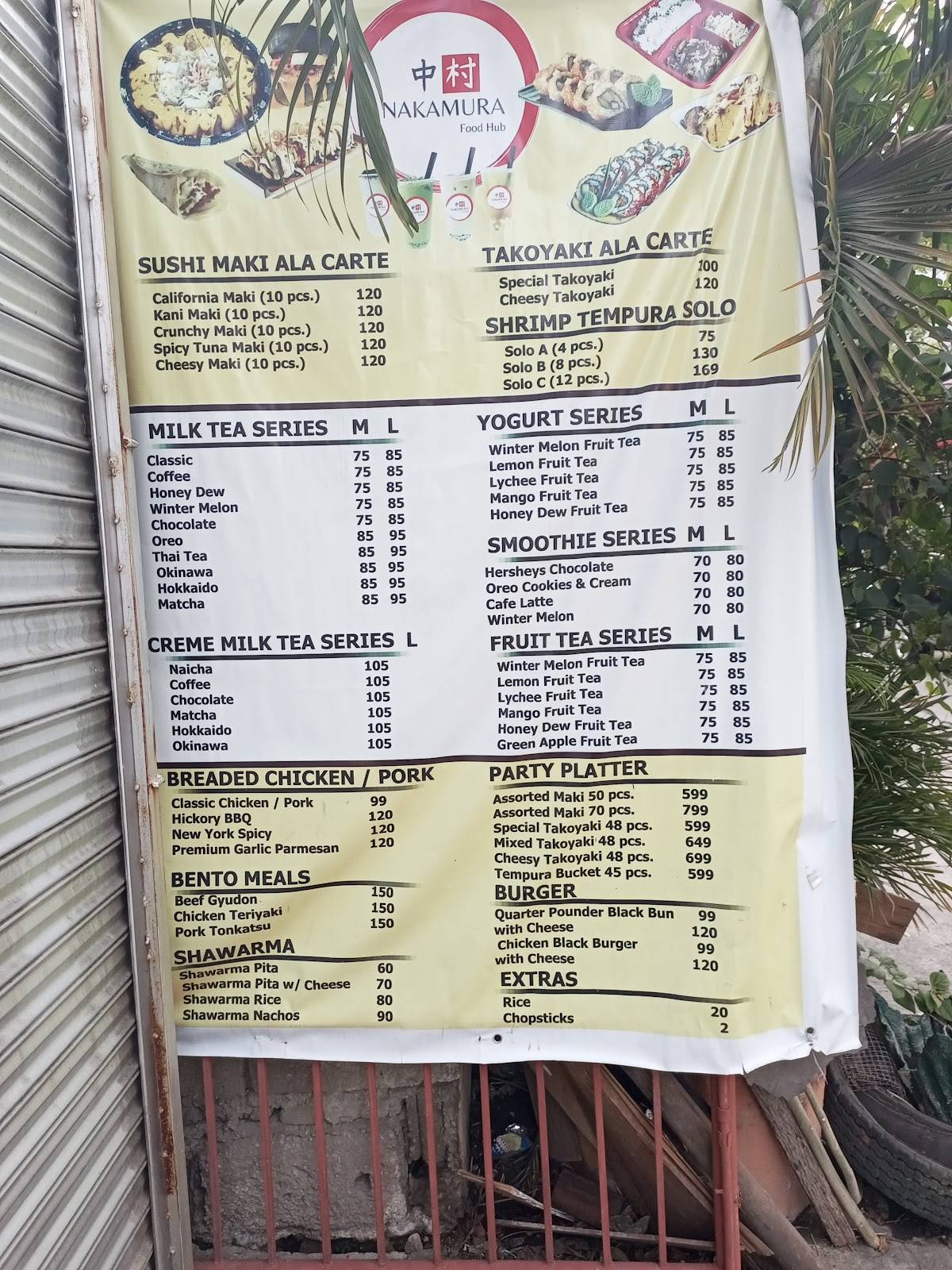 Menu at NAKAMURA FOOD HUB restaurant, Taguig