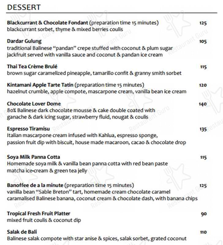 Menu at Nelayan Restaurant & Puri Bar, Jimbaran