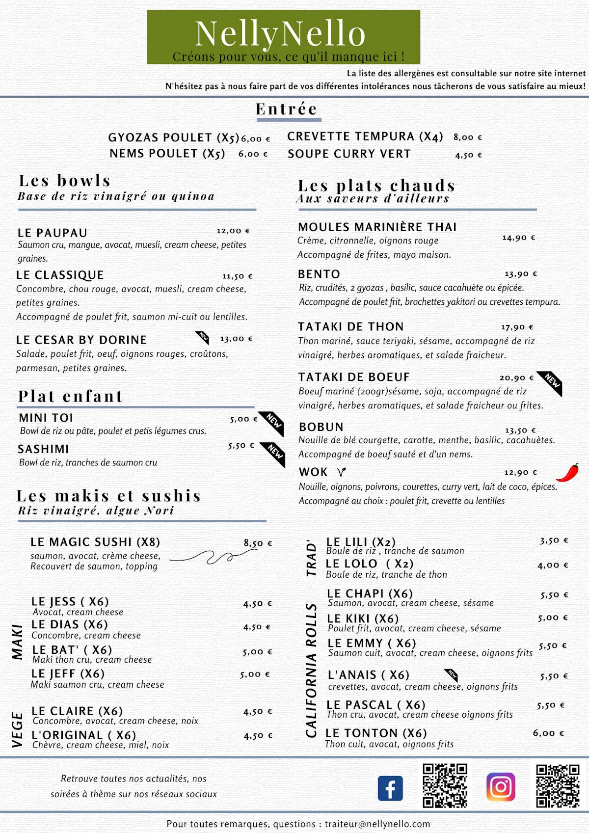 Menu au Nelly Nello restaurant, Saint-Amand-les-Eaux