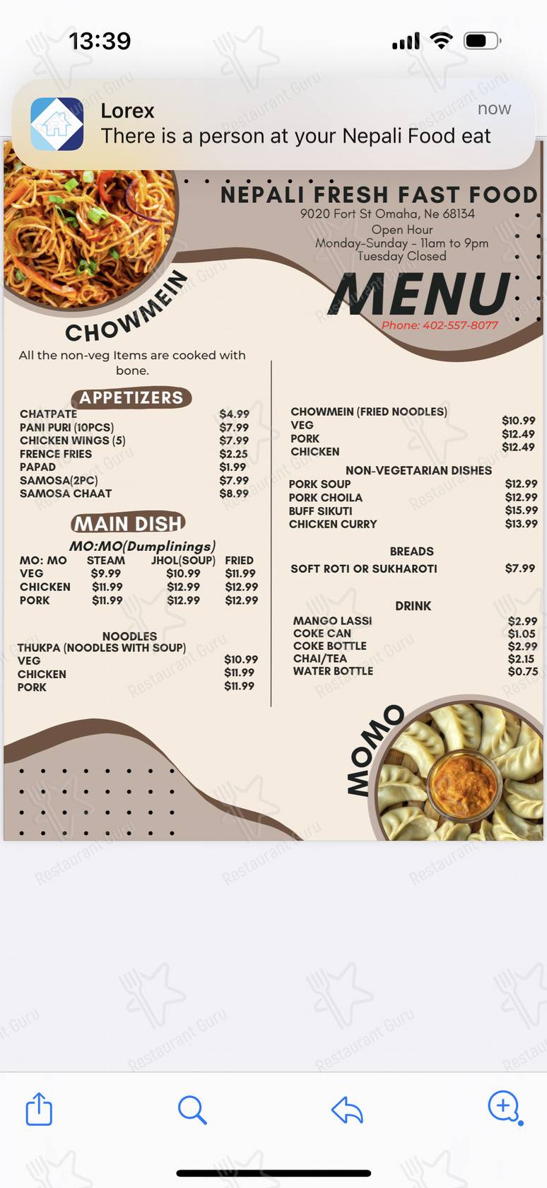 Menu at Nepali fresh fast food restaurant, Omaha