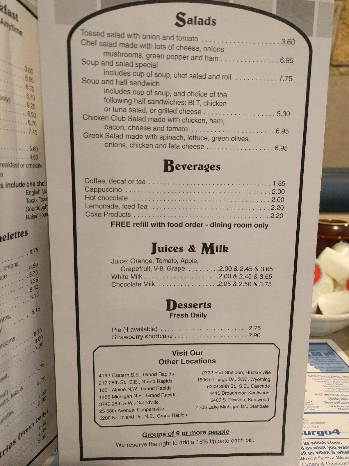 Menu at New Beginnings Restaurant, Grand Rapids, Broadmoor Ave SE