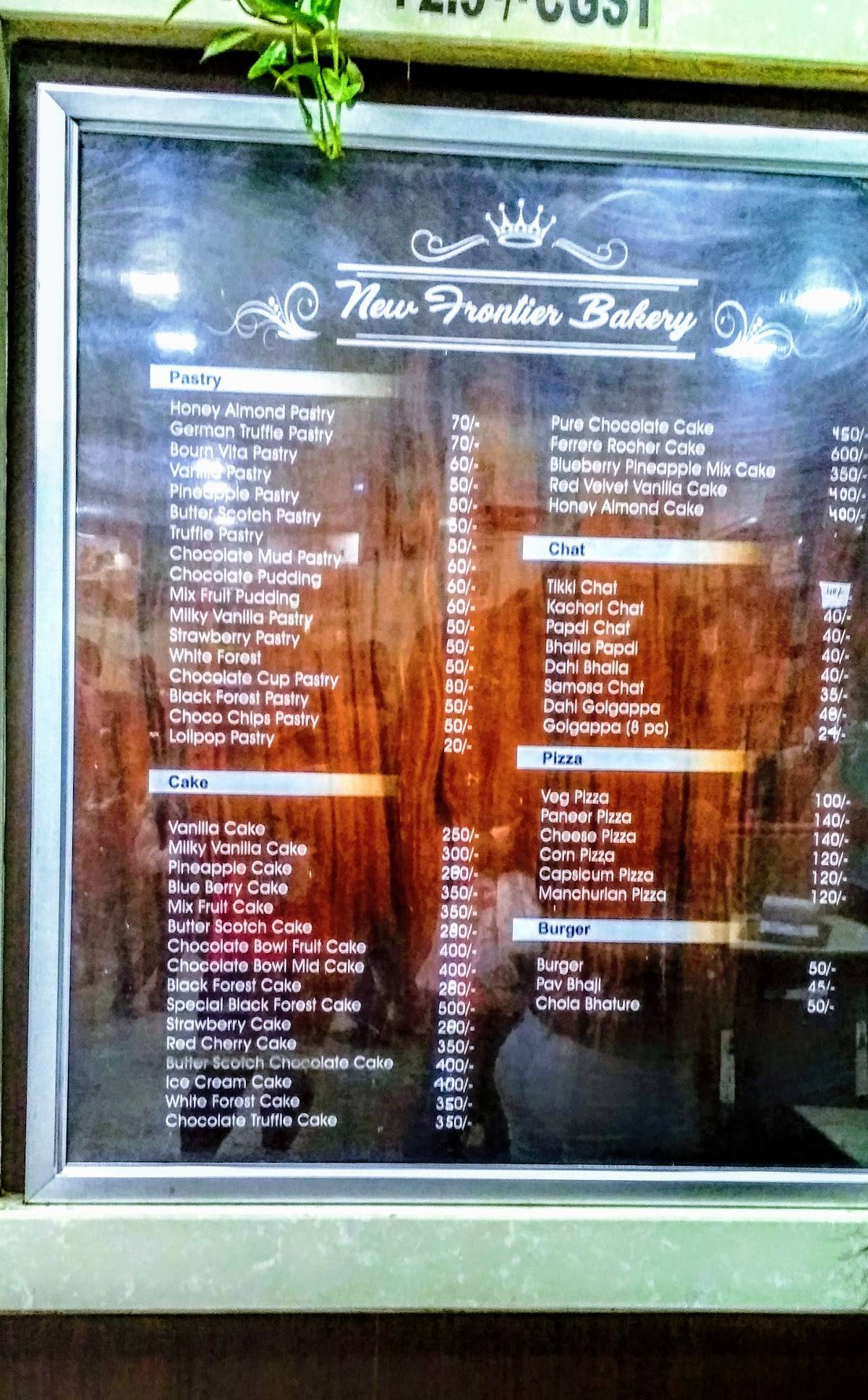 Menu at New Frontier Bakery, Hazaribagh