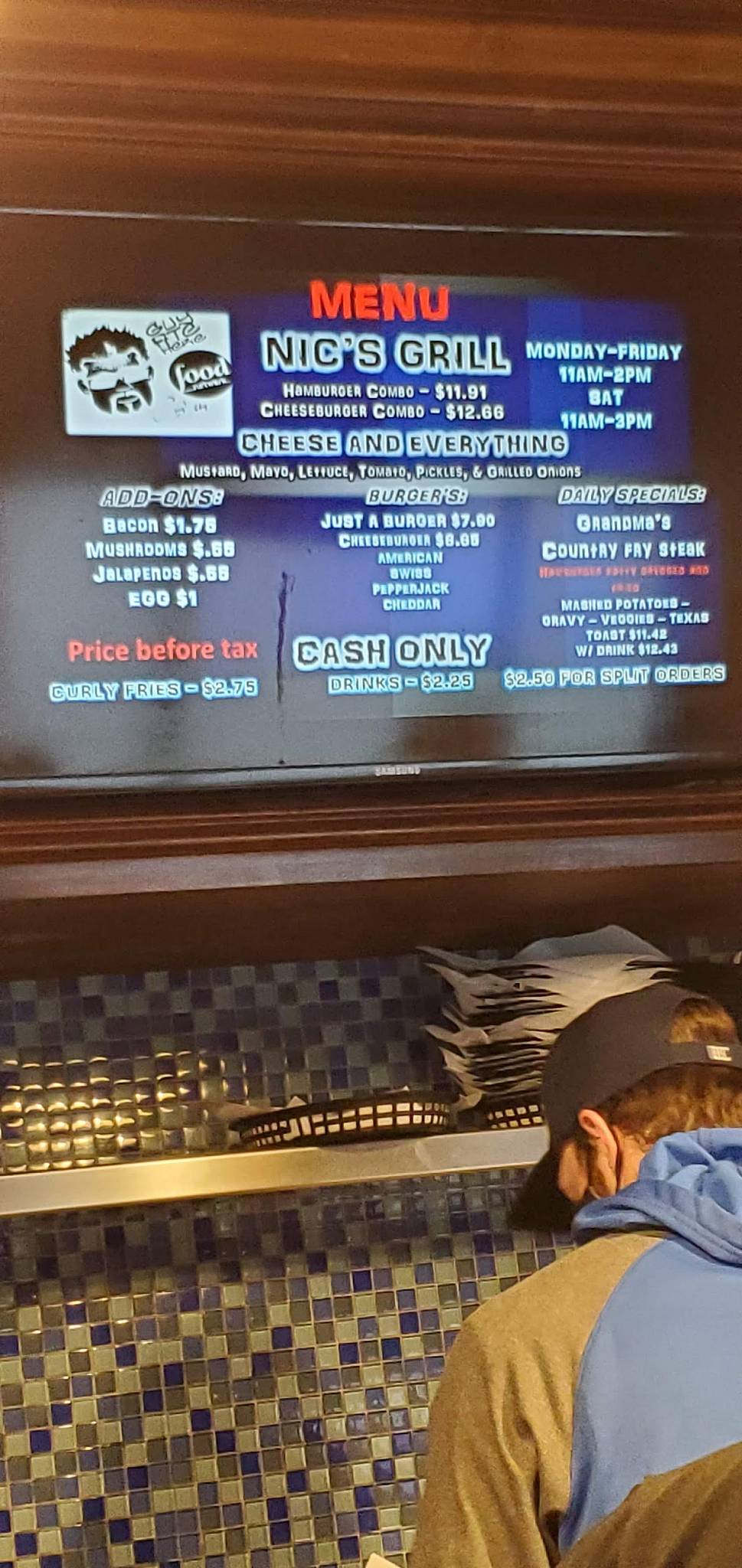 Menu at Nic's Grill restaurant, Oklahoma City