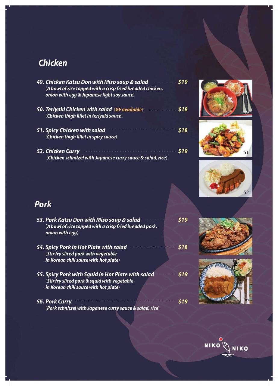 Menu at Niko Niko restaurant, Swan Hill