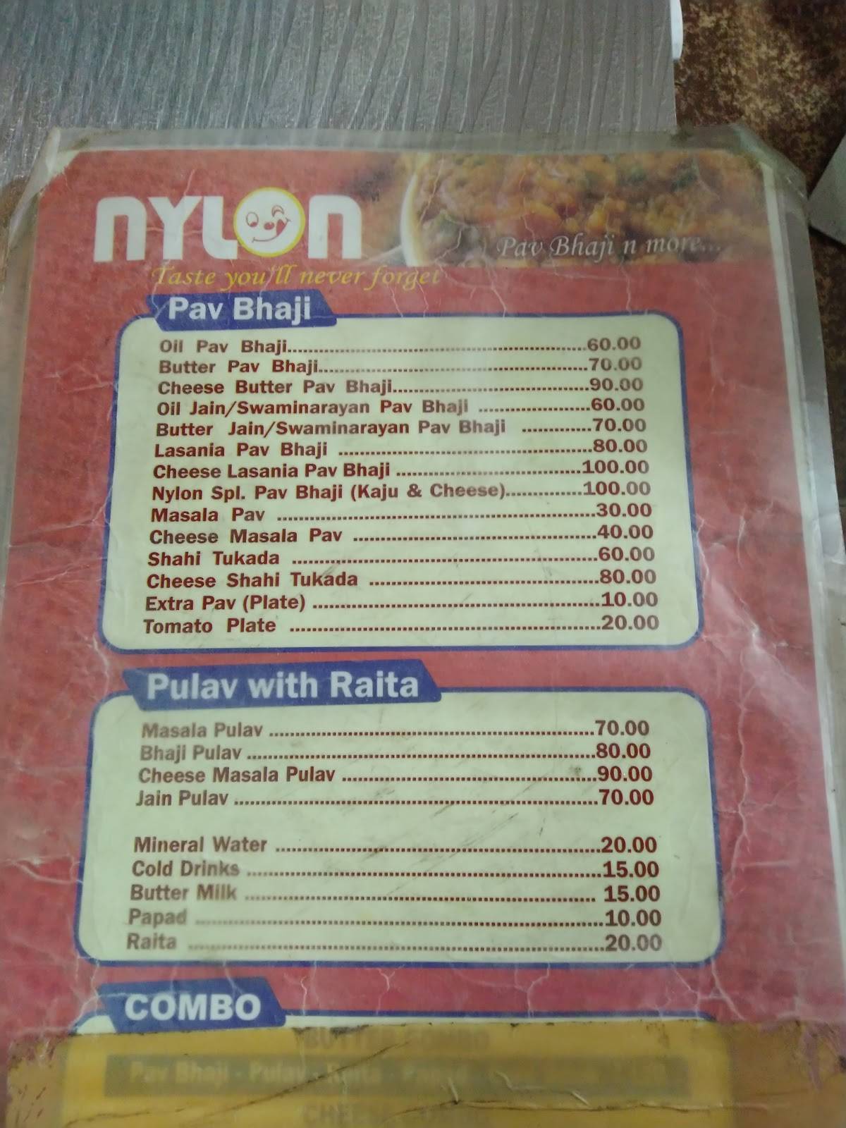 Menu at Nylon Pav Bhaji, Vadodara, C-146
