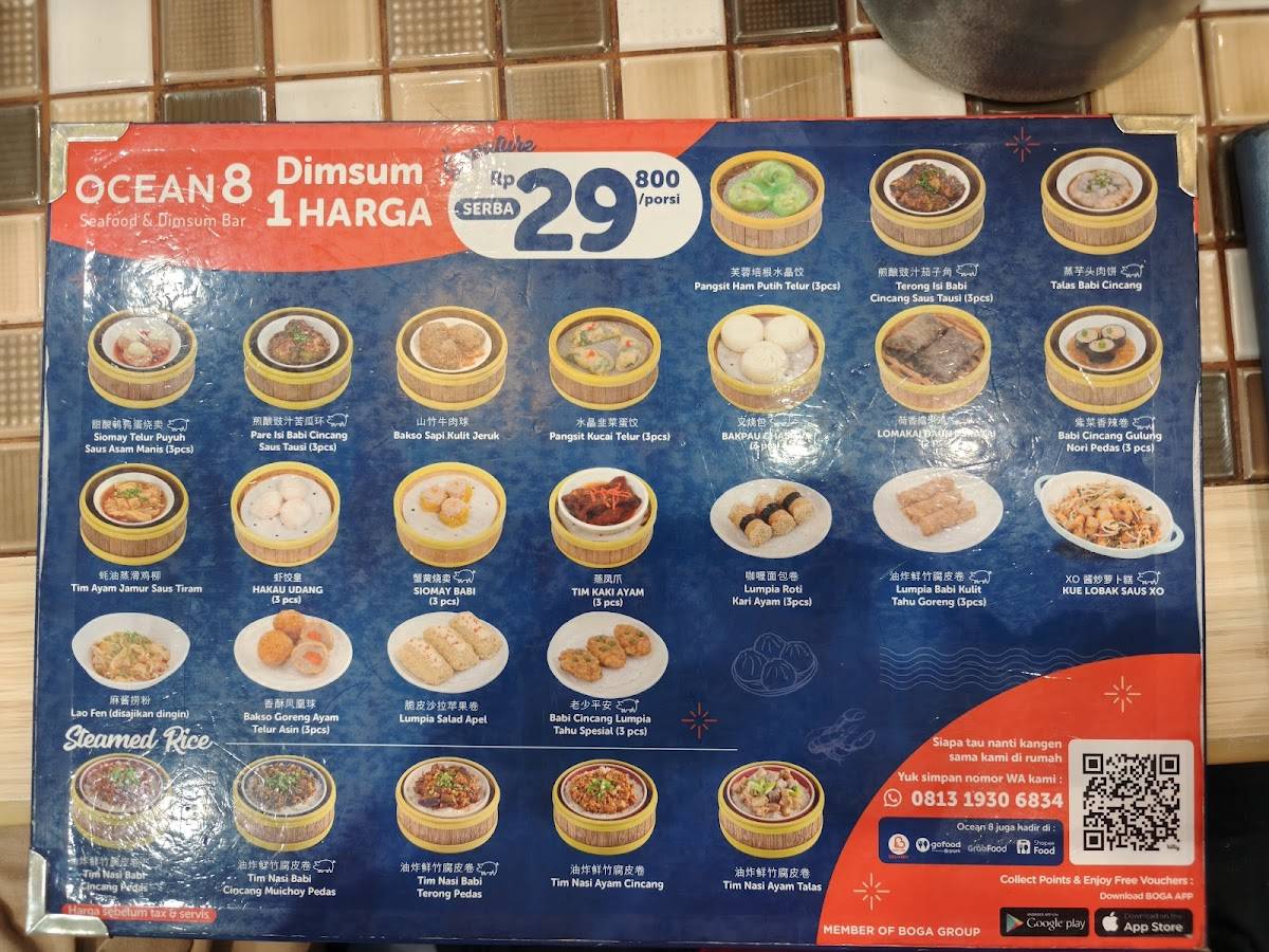 Carta de Ocean 8 Seafood & Dimsum Bar - Lippo Mall Puri, West Jakarta