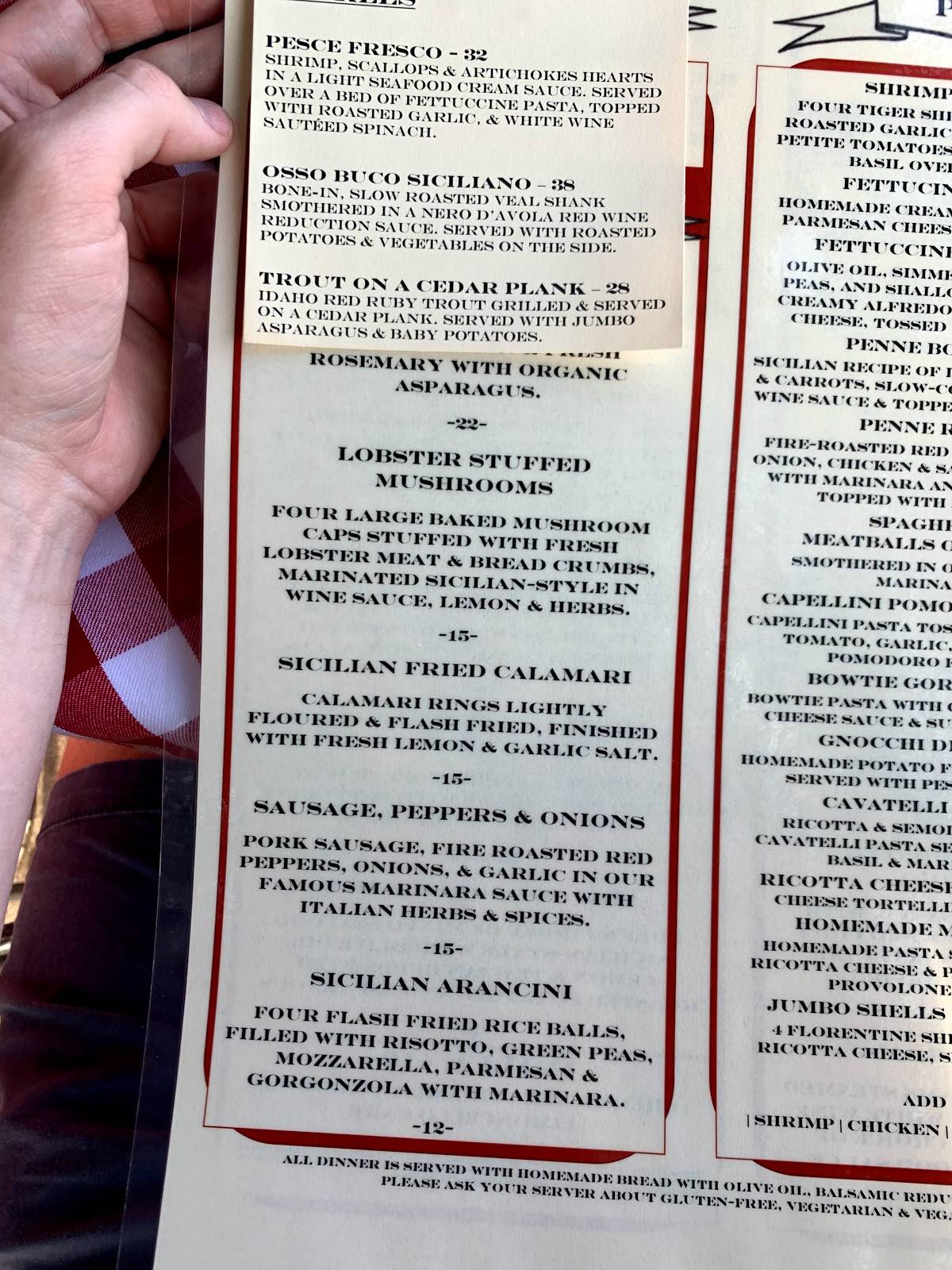 Menu at Odyssey Italian Restaurant, Denver, 603 E 6th Ave