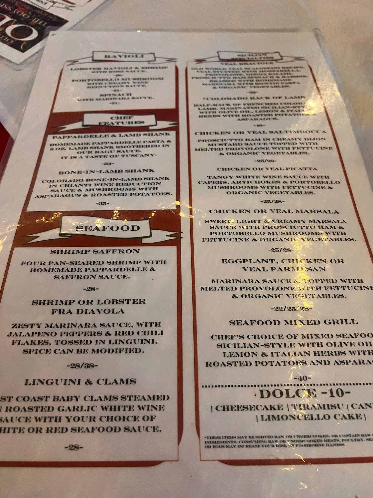 Menu at Odyssey Italian Restaurant, Denver, 603 E 6th Ave