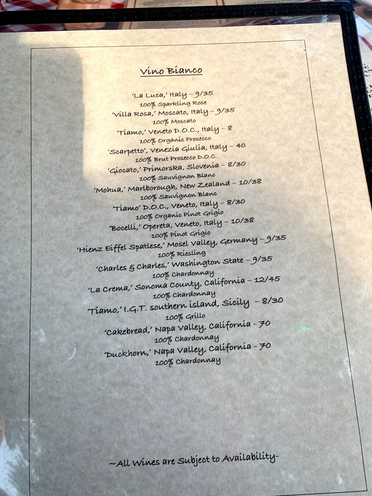Menu at Odyssey Italian Restaurant, Denver, 603 E 6th Ave