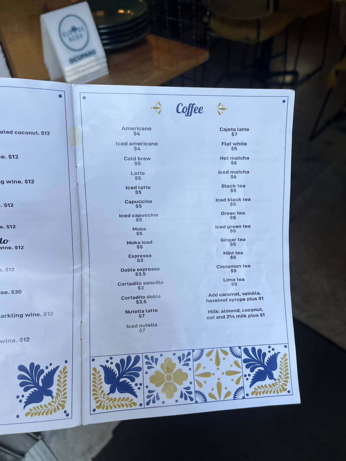 Menu at Ojo de Agua Brickell restaurant, Miami