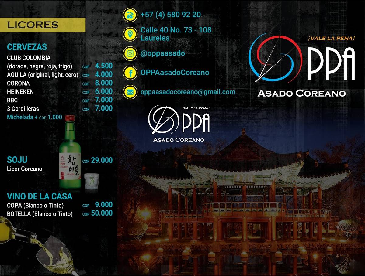 Menu at Oppa Asado - Asado Coreano (Korean BBQ restaurant), Medellín ...