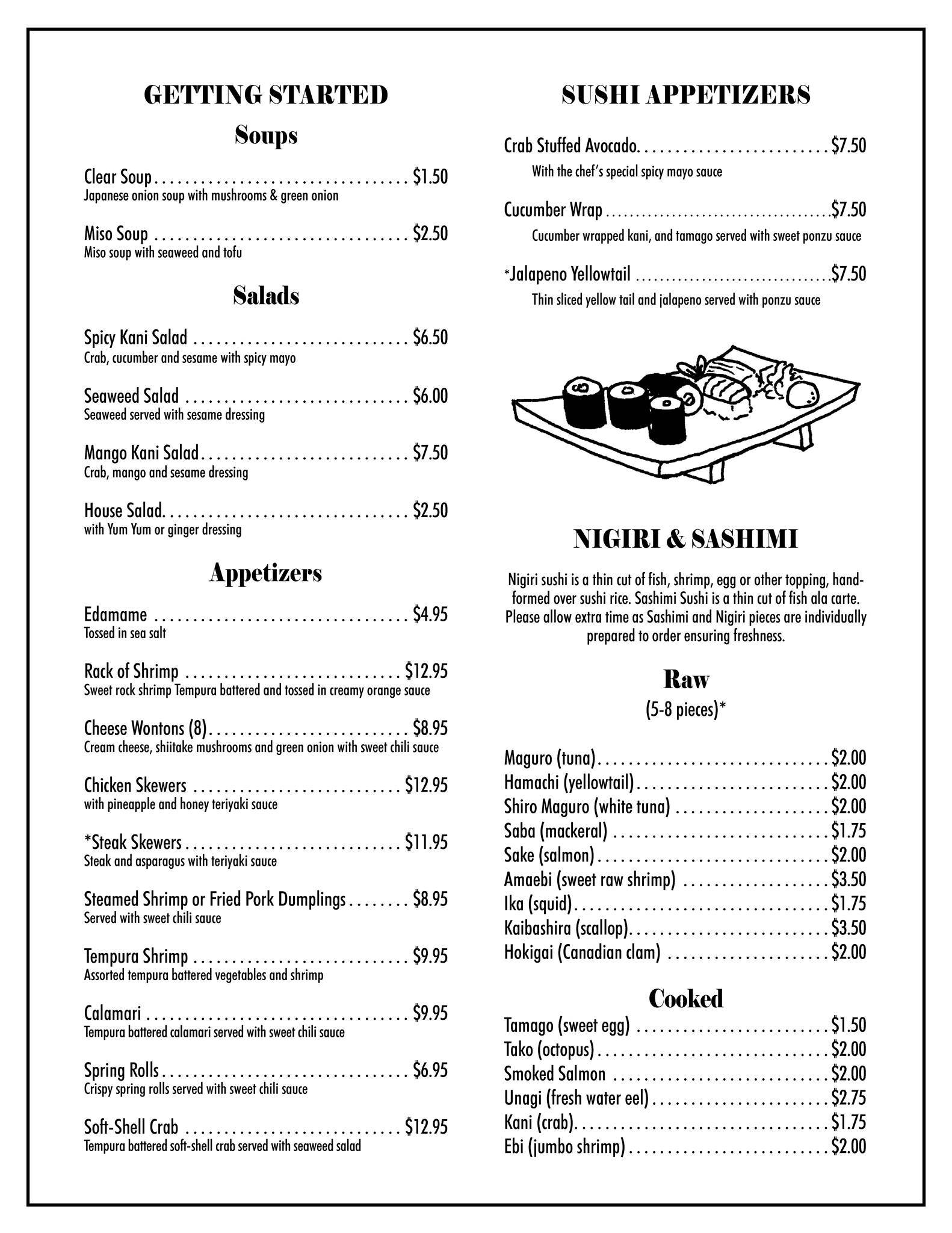 Menu at Osaka Japanese Steak House And Sushi Bar, Cedar Rapids