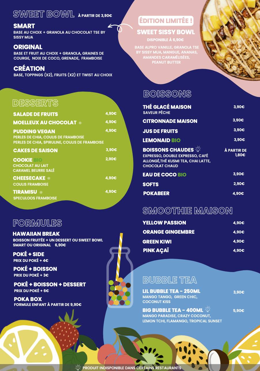 Menu at POKAWA Poké bowls restaurant, La Rochelle