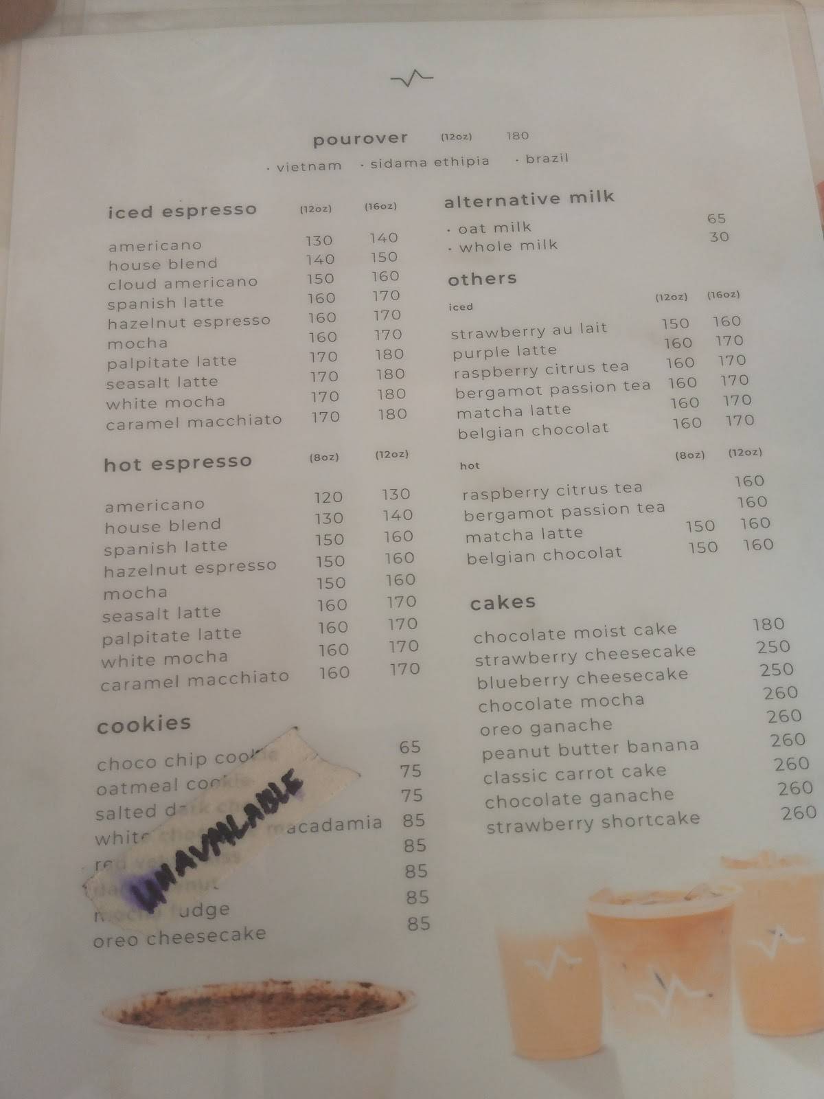 Menu at Palpitate Coffee, Quezon City