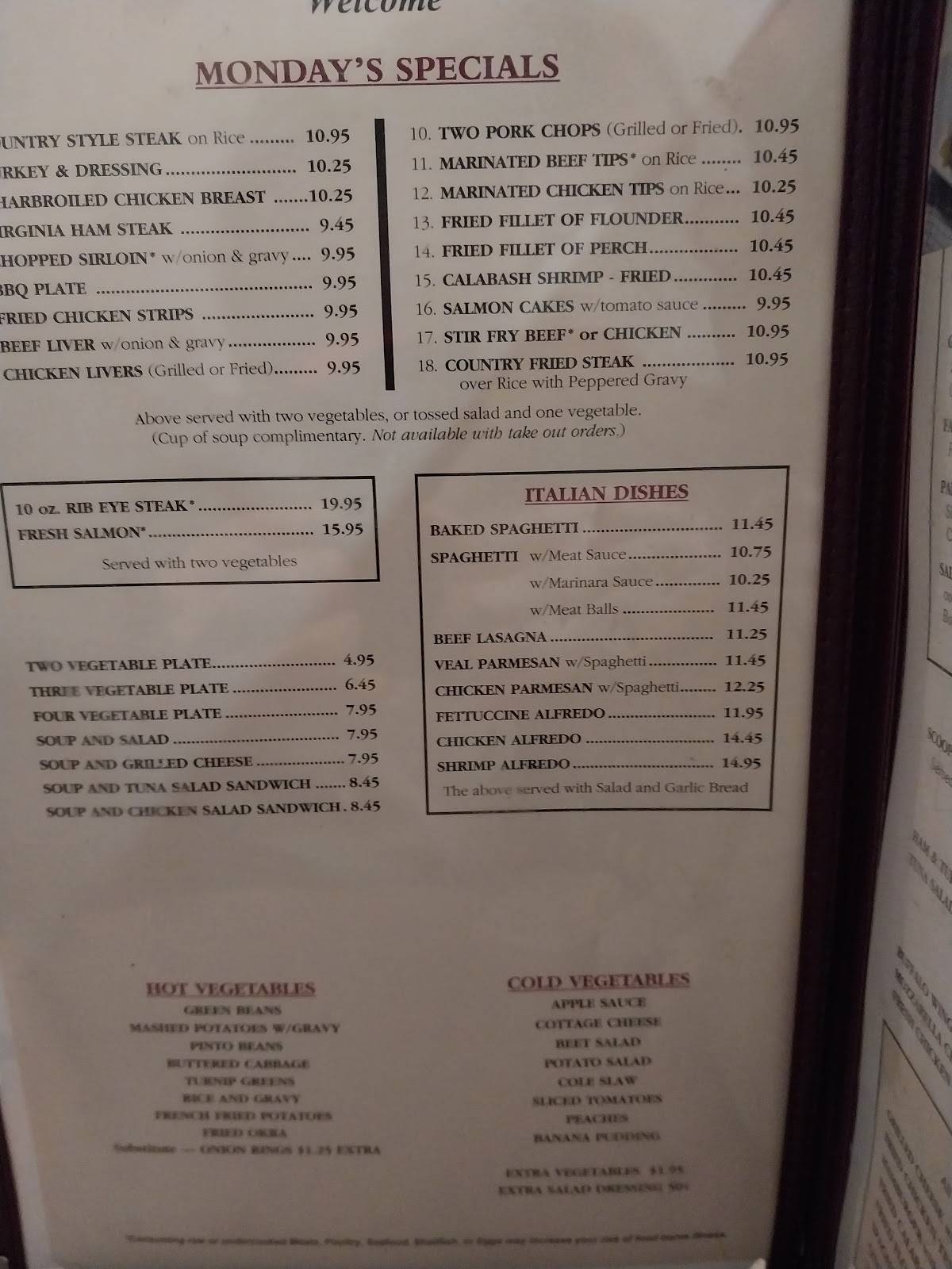 Menu at Park Place Restaurant, Charlotte