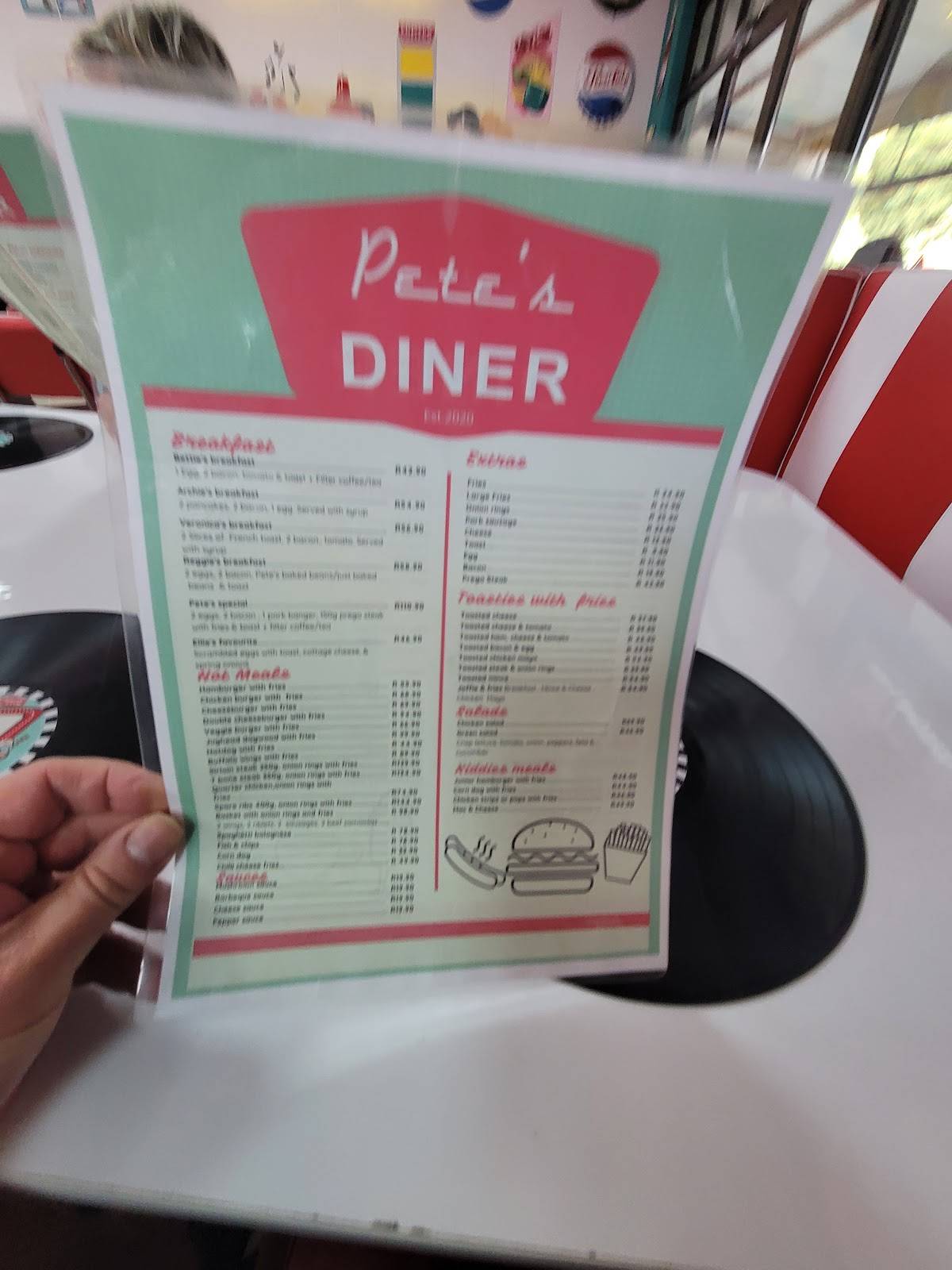 Menu at Pete's Diner restaurant, Walkerville