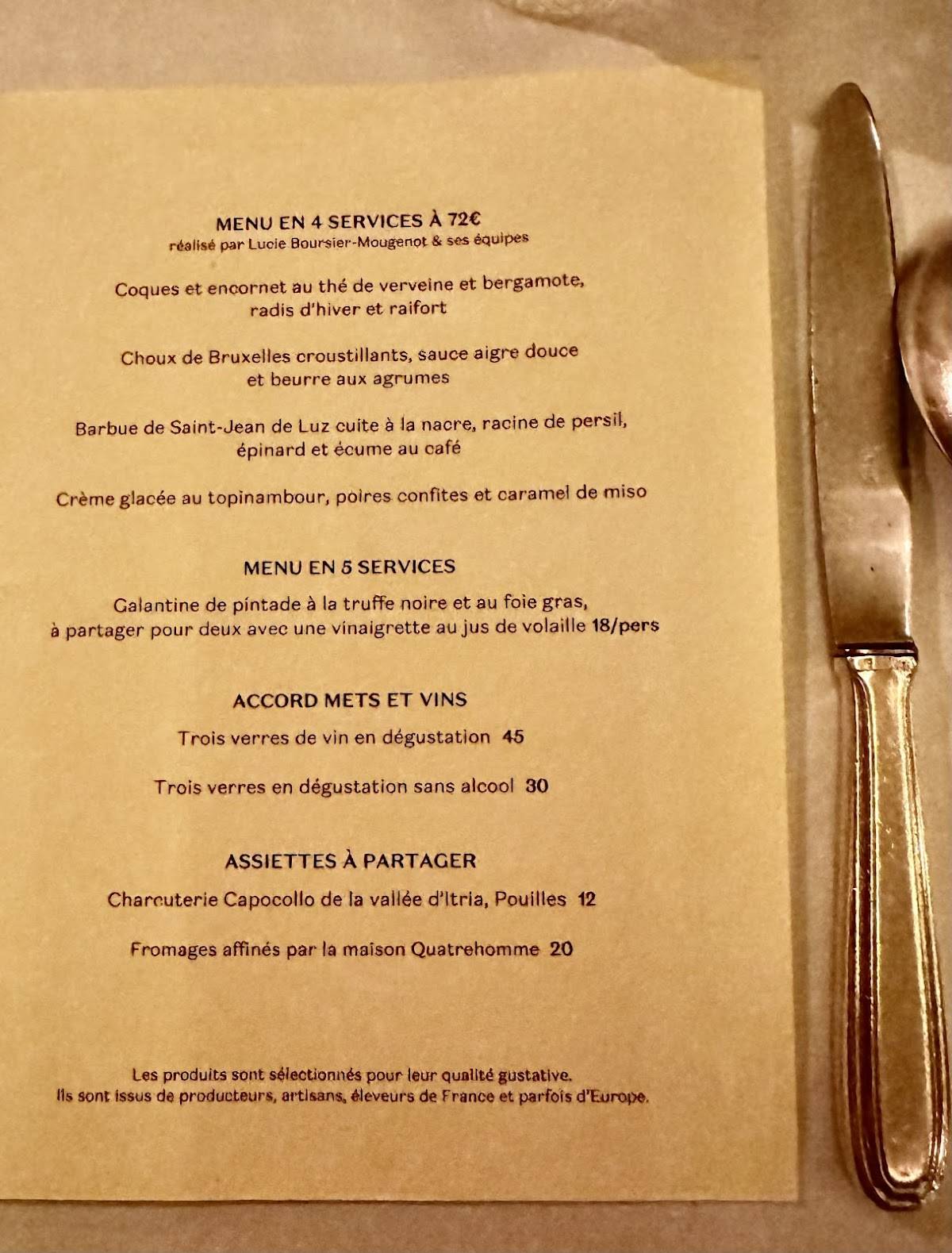 Menu at Restaurant Pétrelle, Paris