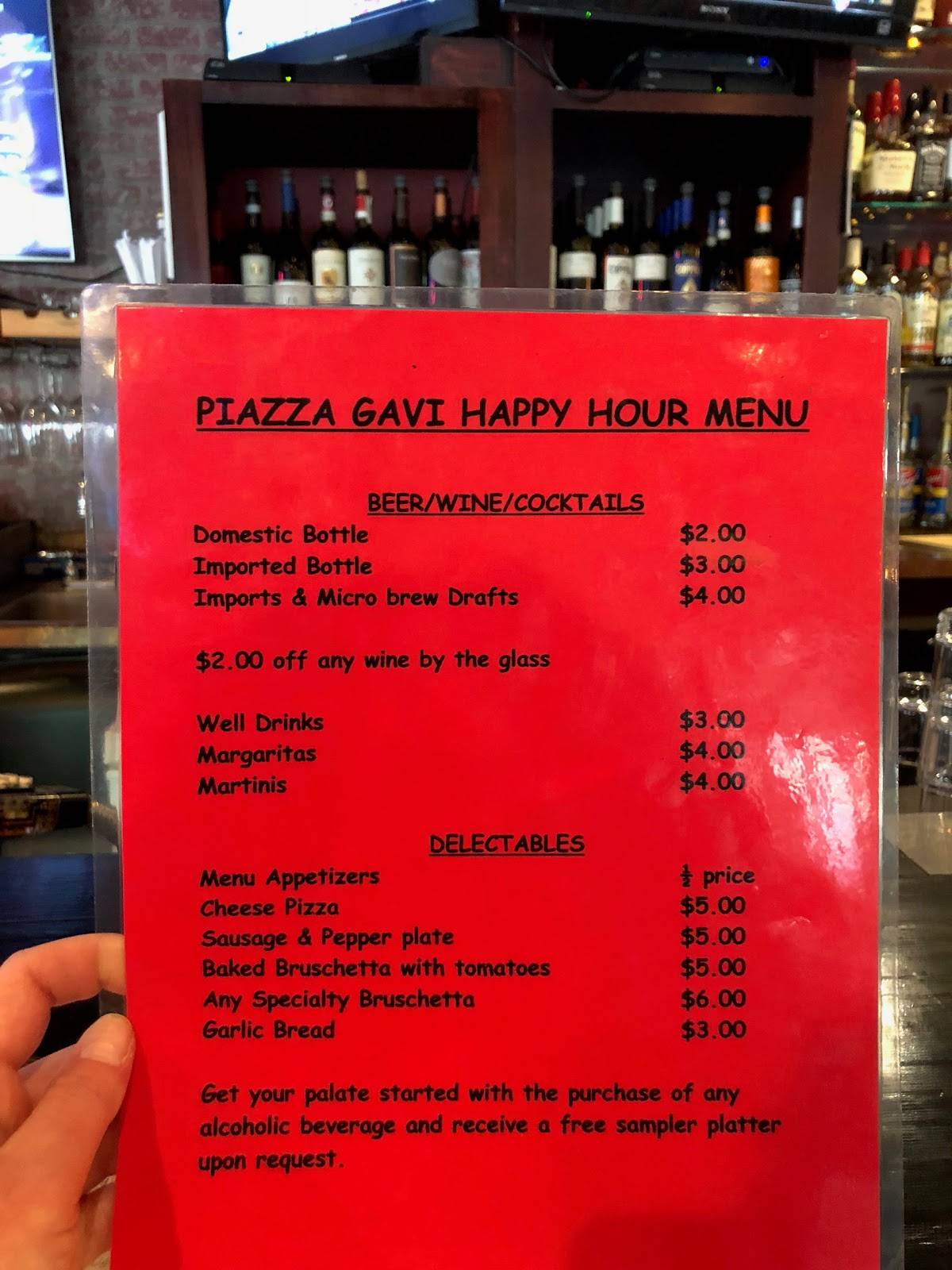 Menu at Piazza Gavi restaurant, Tucson