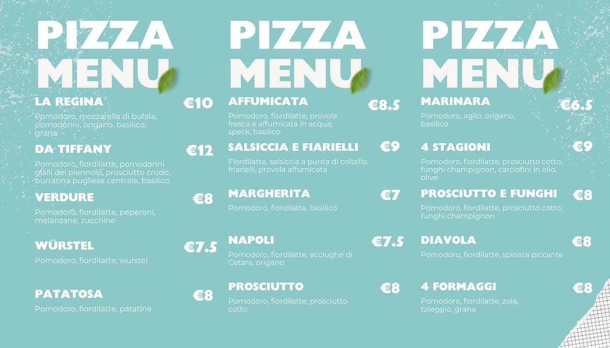 Menu au Pizzeria & Hamburgeria Da Tiffany, Brivio
