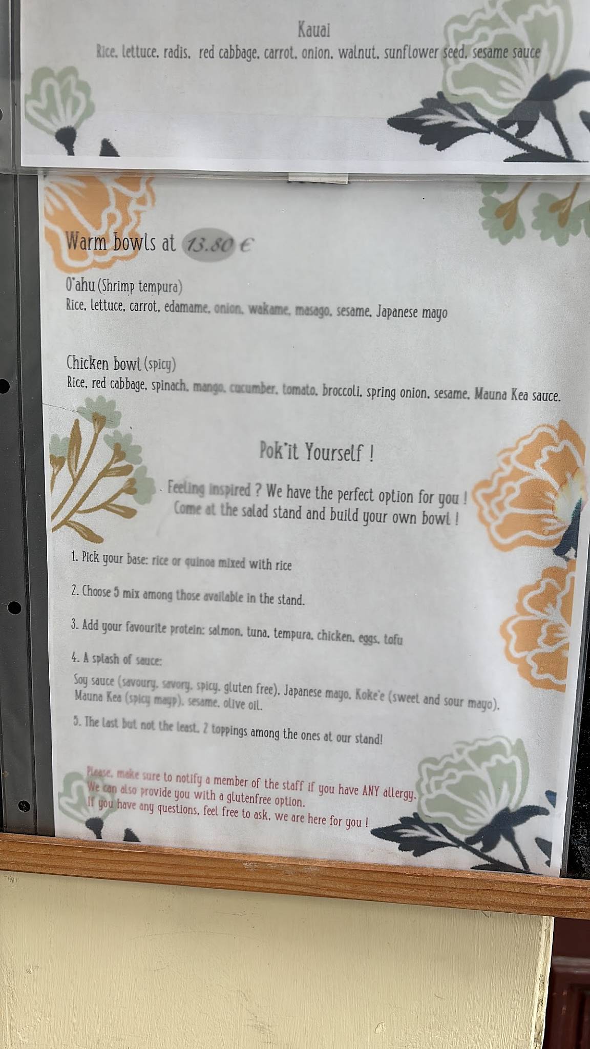 Menu at Restaurant Poké GO, Brussels, Rue de l'Enseignement 66