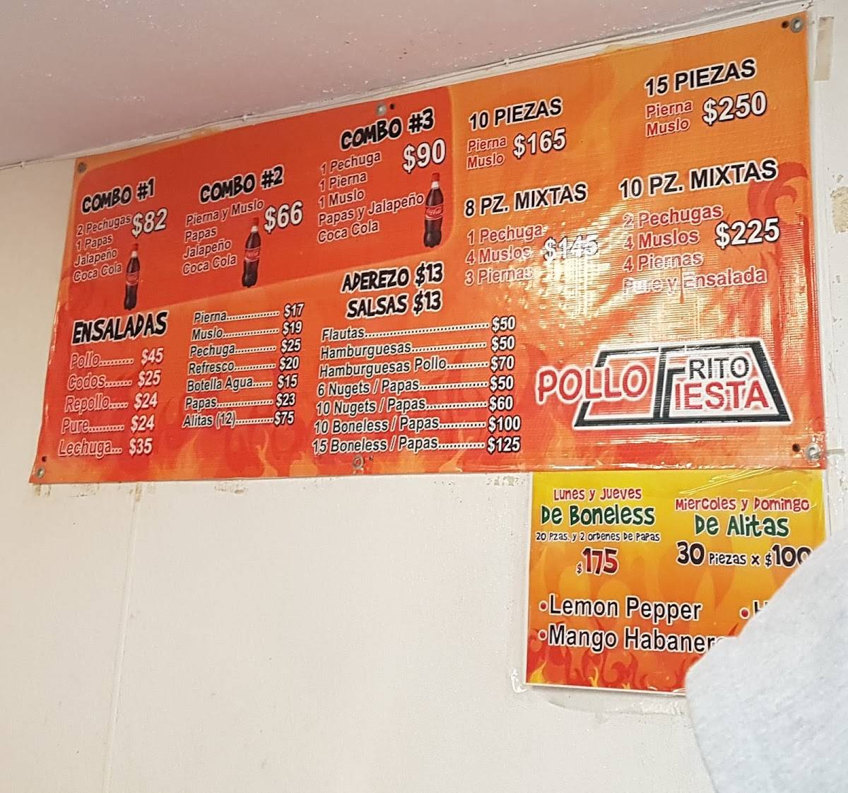 Carta del restaurante Pollo Frito Fiesta, Nuevo Laredo