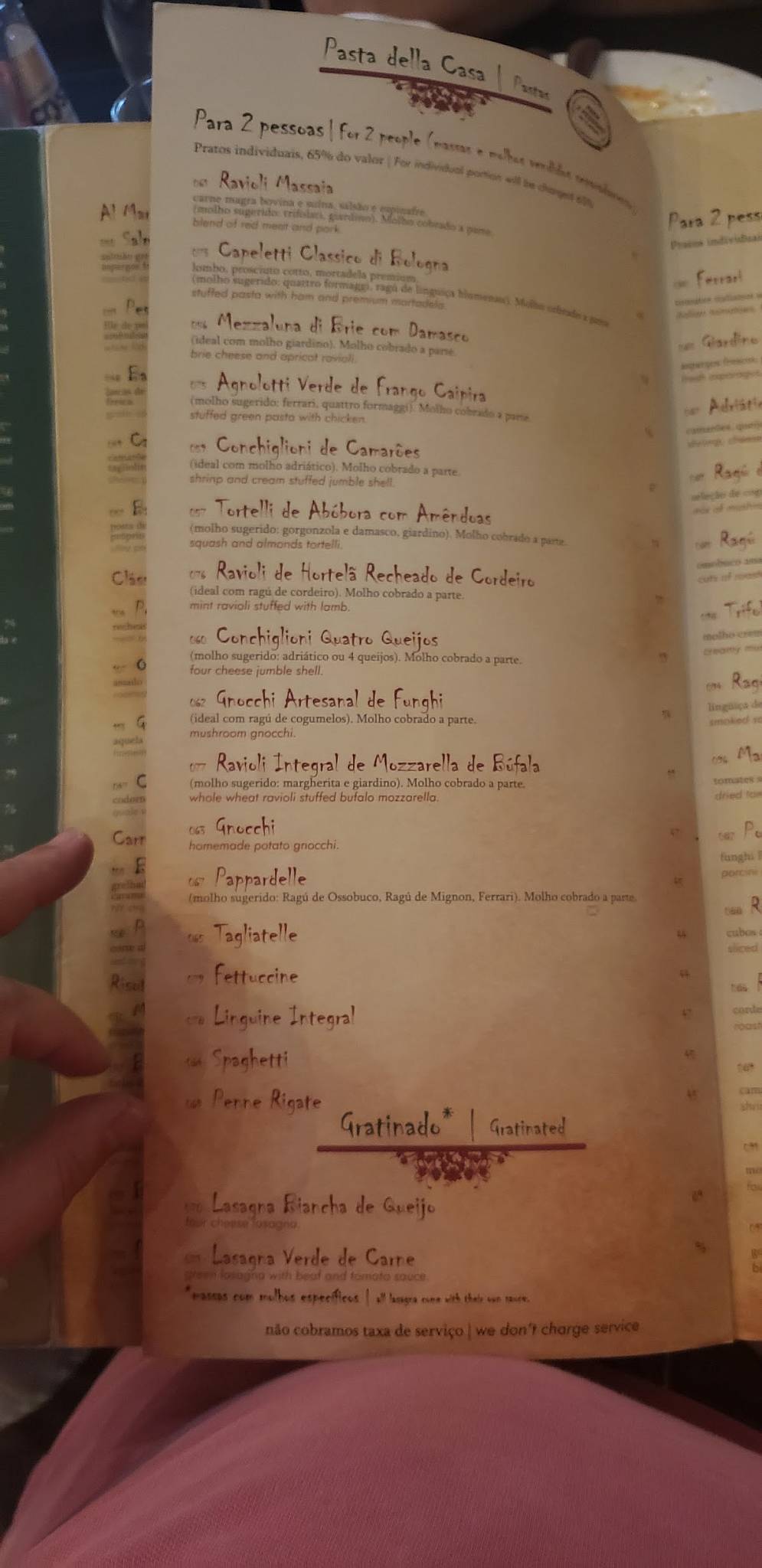 Menu em Porcini Trattoria restaurante, Curitiba