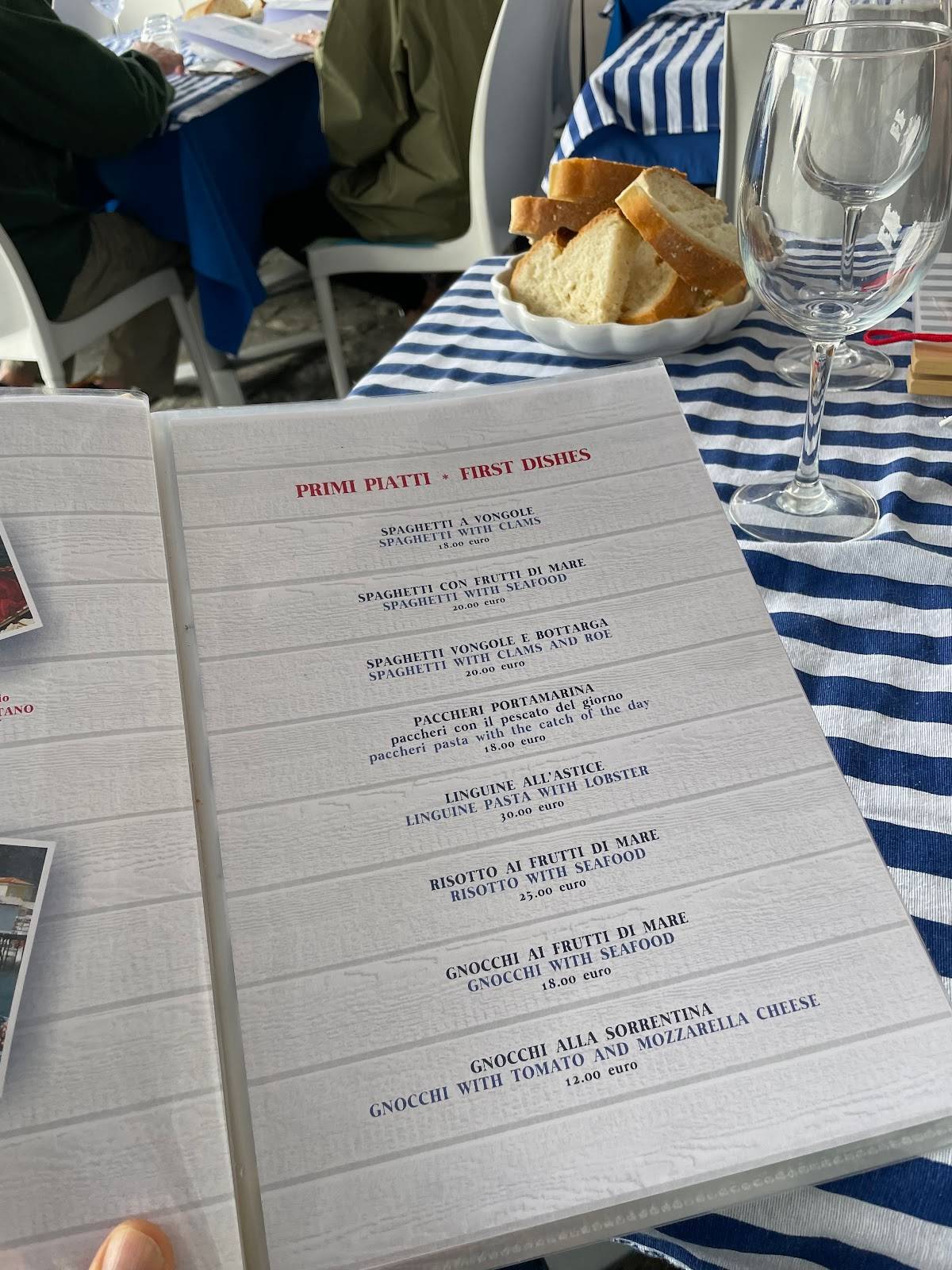 Menu at Porta Marina Seafood restaurant, Sorrento, Via Marina Grande