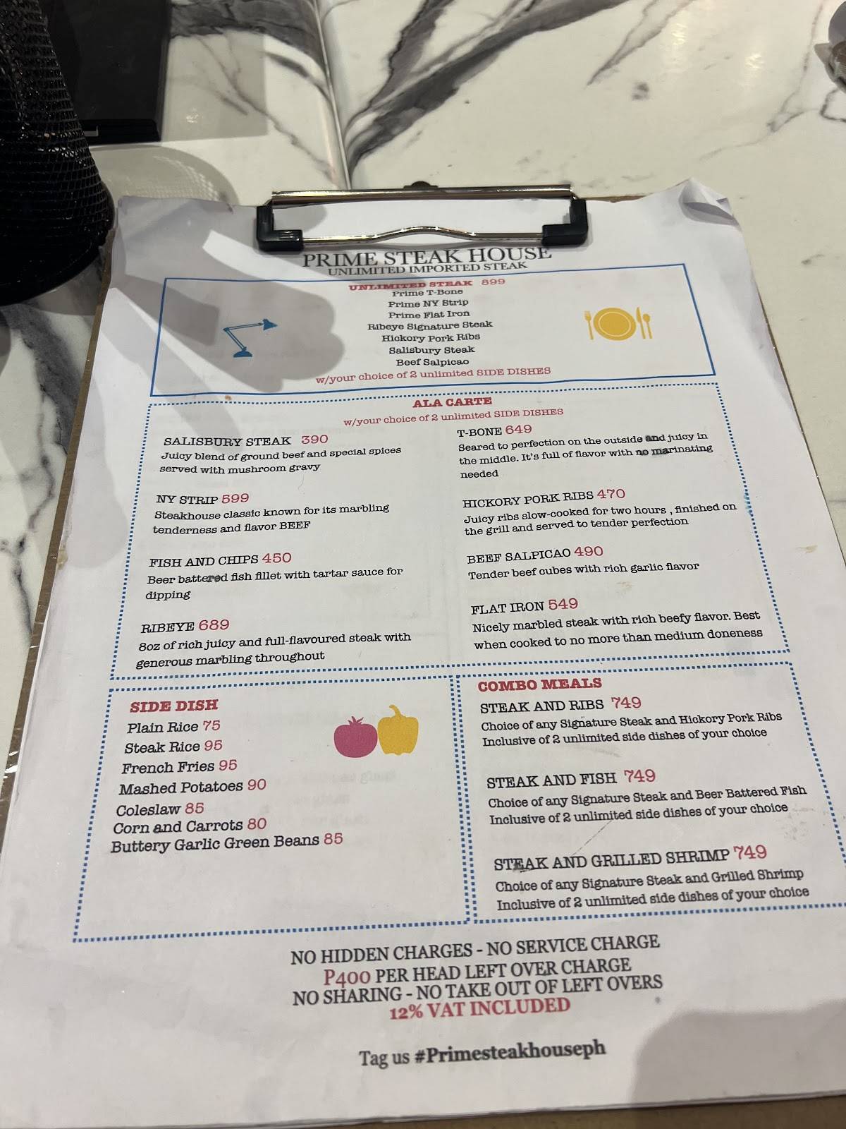 Menu at Prime Steak House - SM Pampanga restaurant, San Fernando