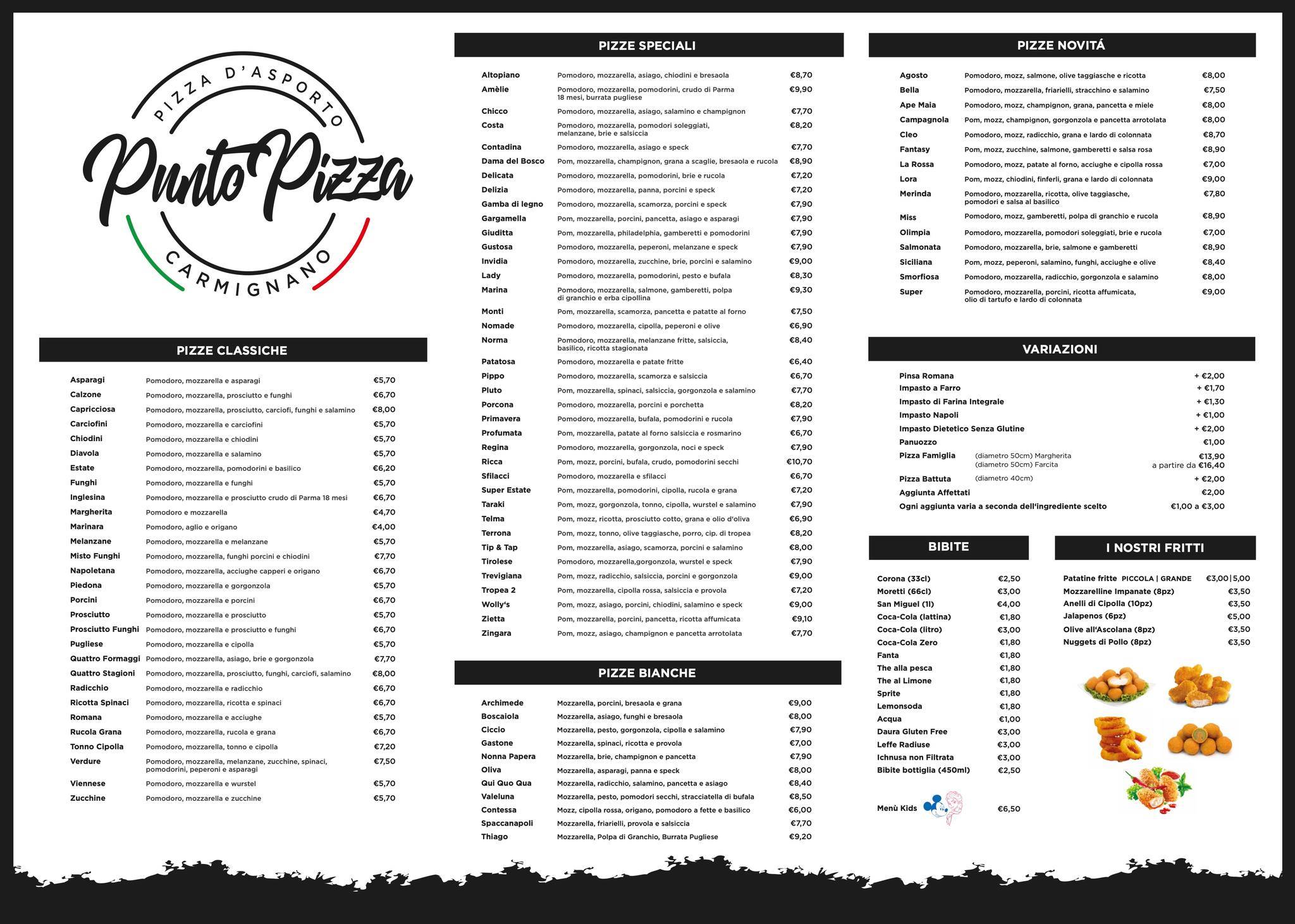 Menu da Punto Pizza ristorante, Carmignano di Brenta